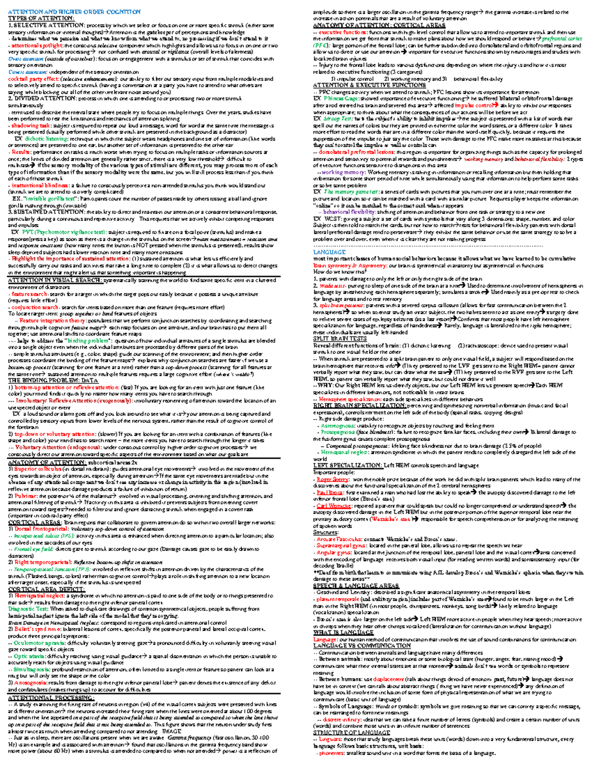 Cheat Sheet Final pdf - notes - ATTENTION AND HIGHER ORDER COGNITION ...