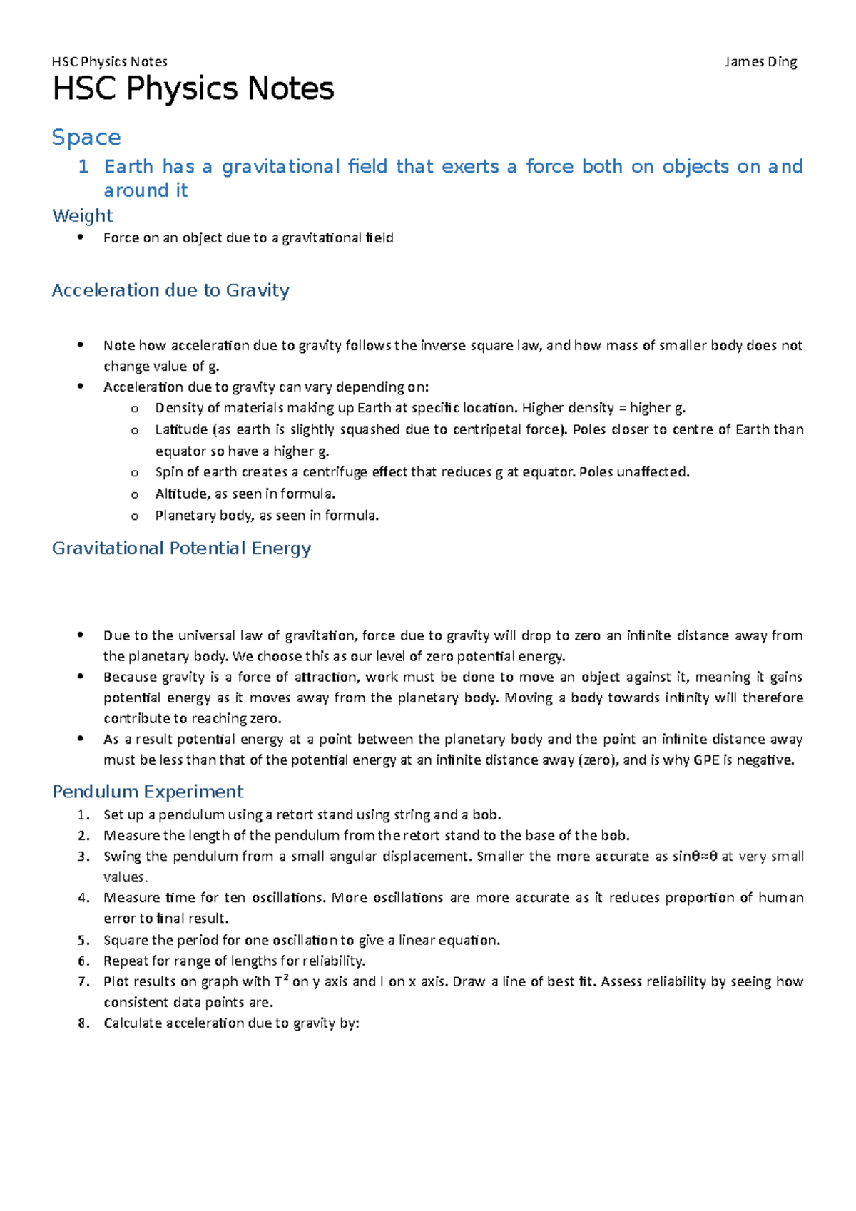 Physics 487280961 2016 Physics Notes - HSC Physics Notes Space 1 Earth ...