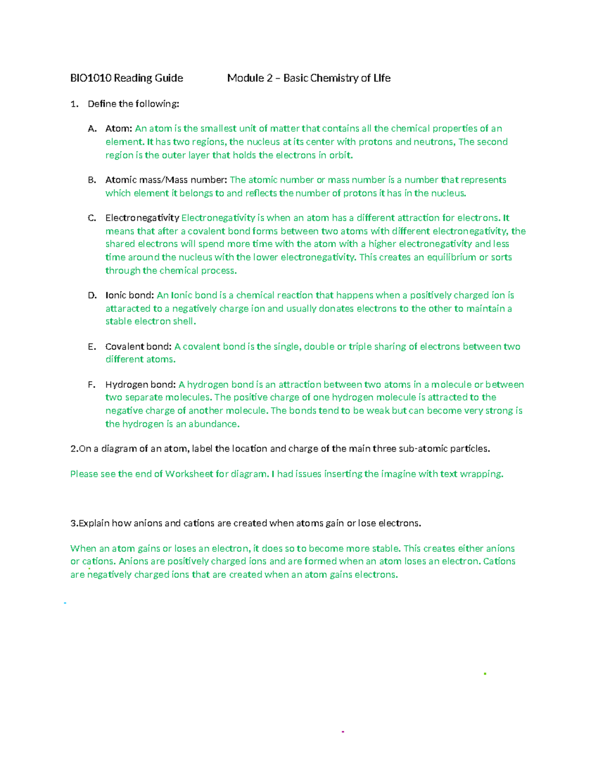 BIO1010 Reading Guide. Ch - BIO1010 Reading Guide Module 2 – Basic ...