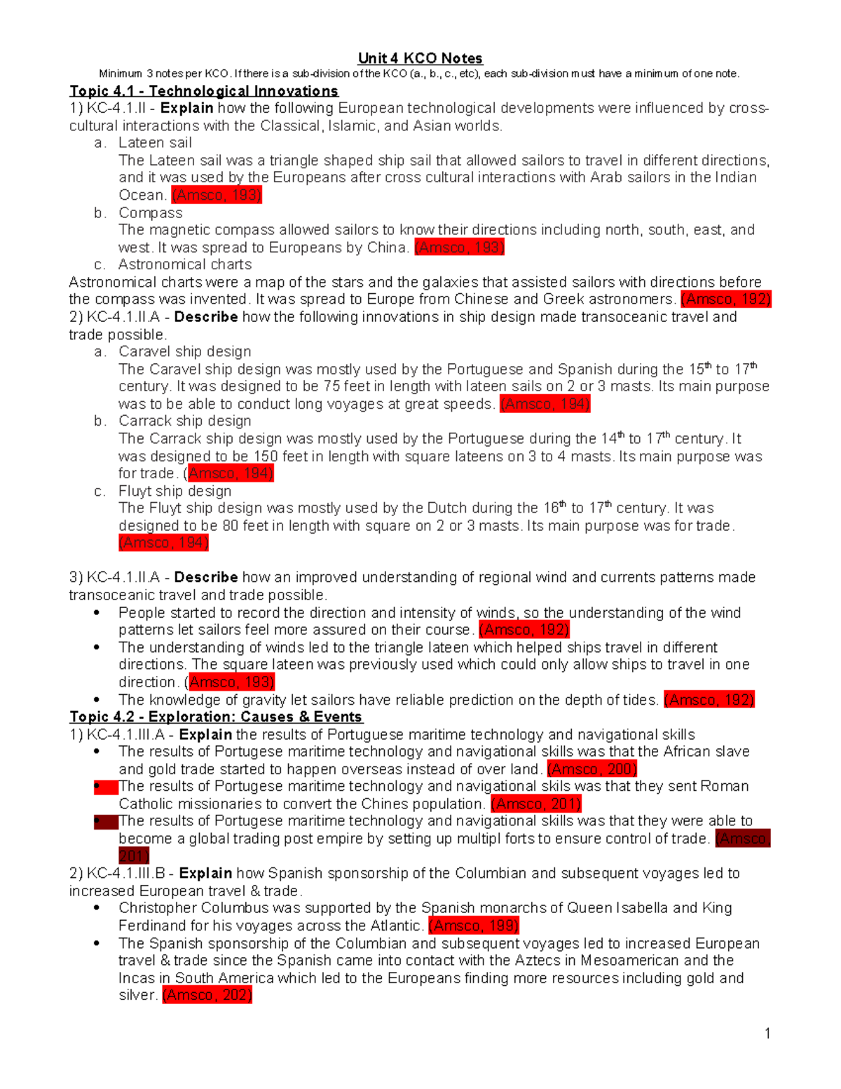 Unit 4 KCO Notes and Vocabulary - Unit 4 KCO Notes Minimum 3 notes per ...