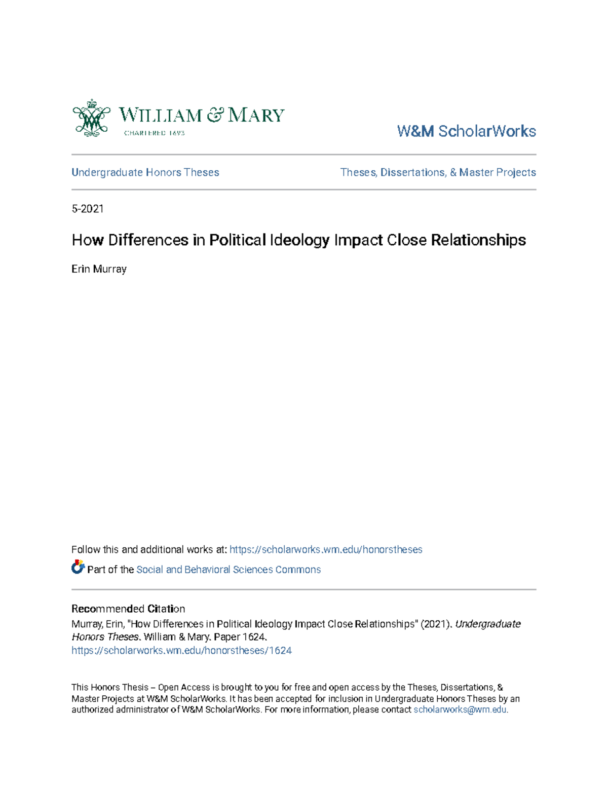 How Differences in Political Ideology Impact Close Relationships - W&M ...