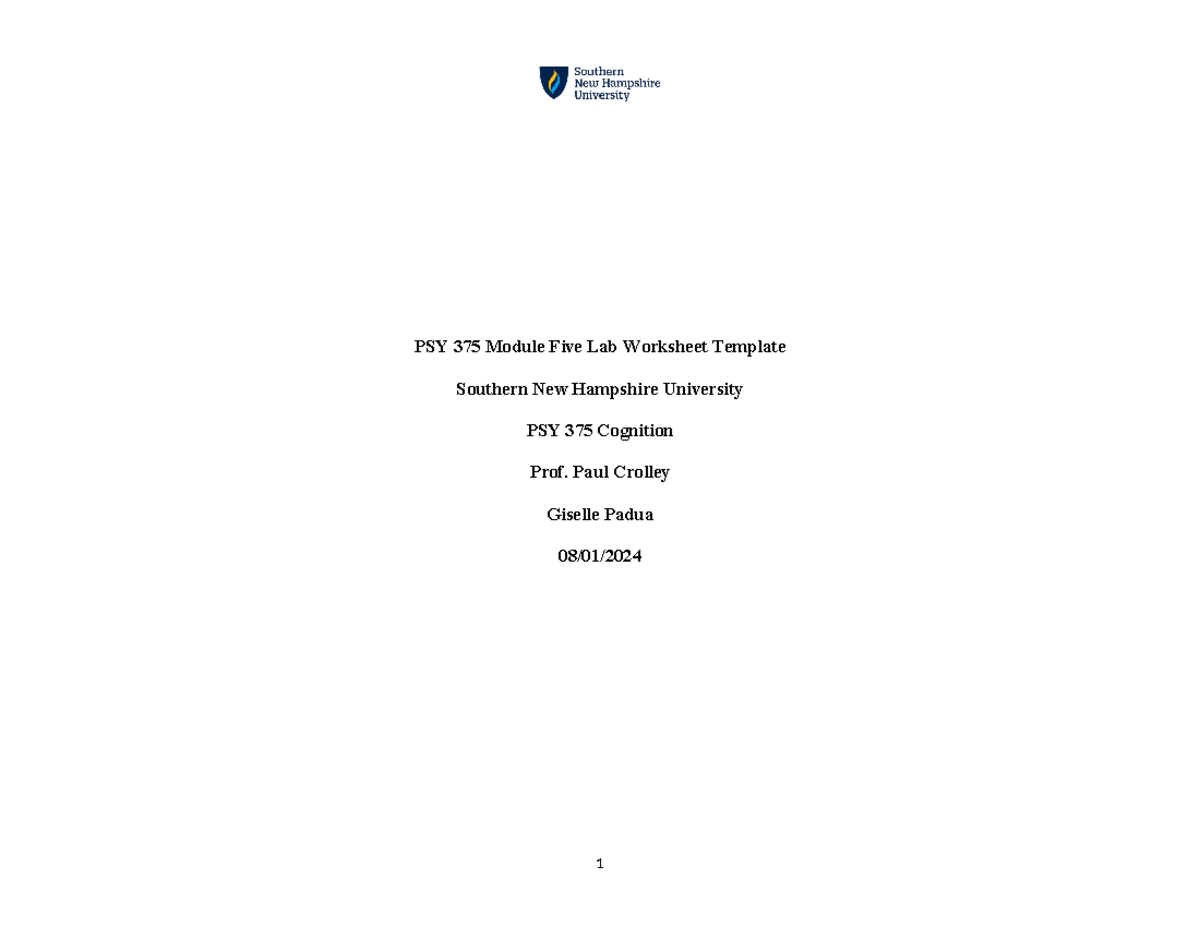 PSY 375 Module Five Lab Worksheet Template - PSY 375 Module Five Lab ...