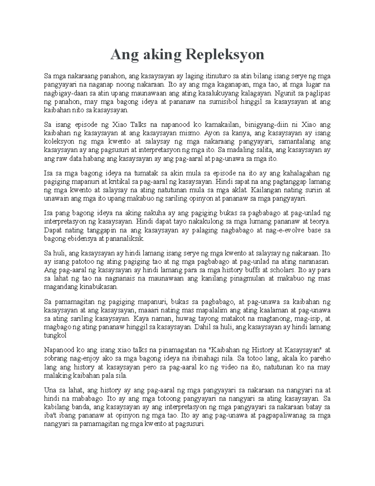 Ang aking Repleksyon - ASSIGNMENT - Ang aking Repleksyon Sa mga ...