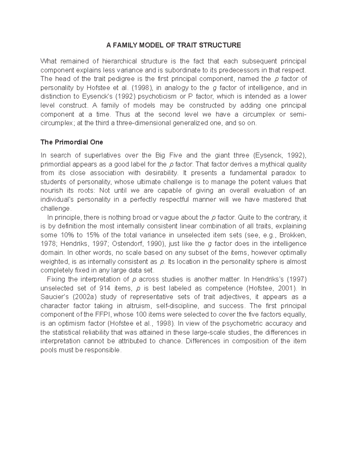 Structures of Personality Traits - A FAMILY MODEL OF TRAIT STRUCTURE ...