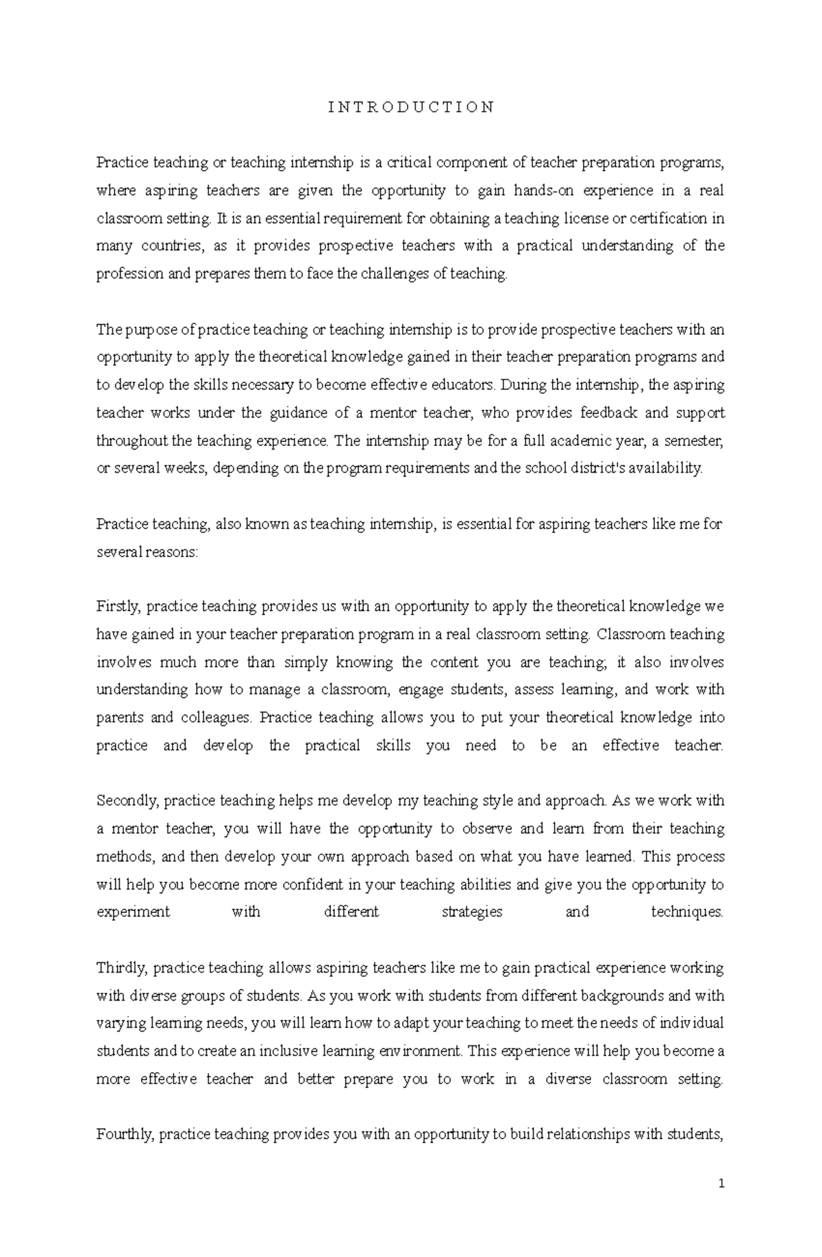 Portfolio - I N T R O D U C T I O N Practice teaching or teaching ...