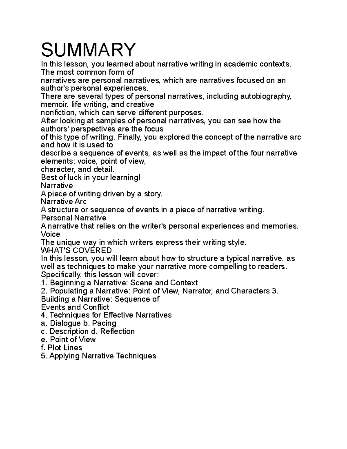 Summary - Composition I - SUMMARY In this lesson, you learned about ...