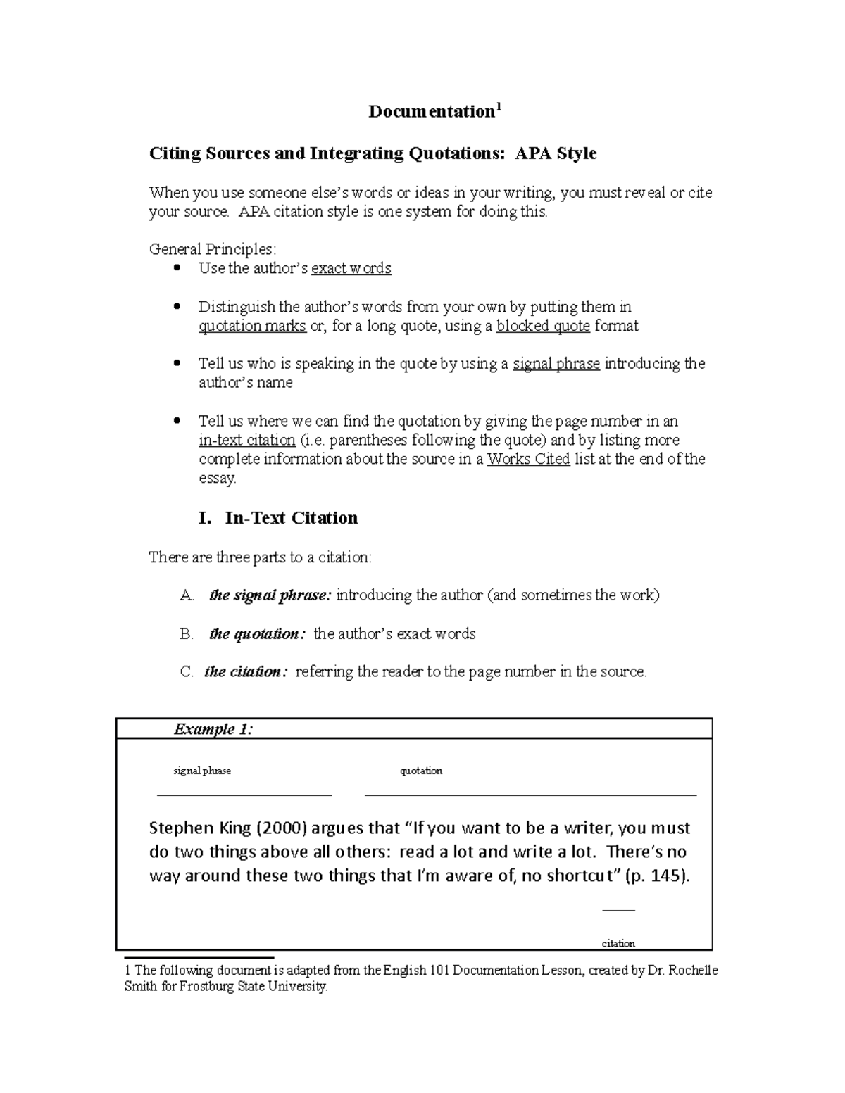 Documentation Lesson (APA Variant) - Documentation 1 Citing Sources and ...