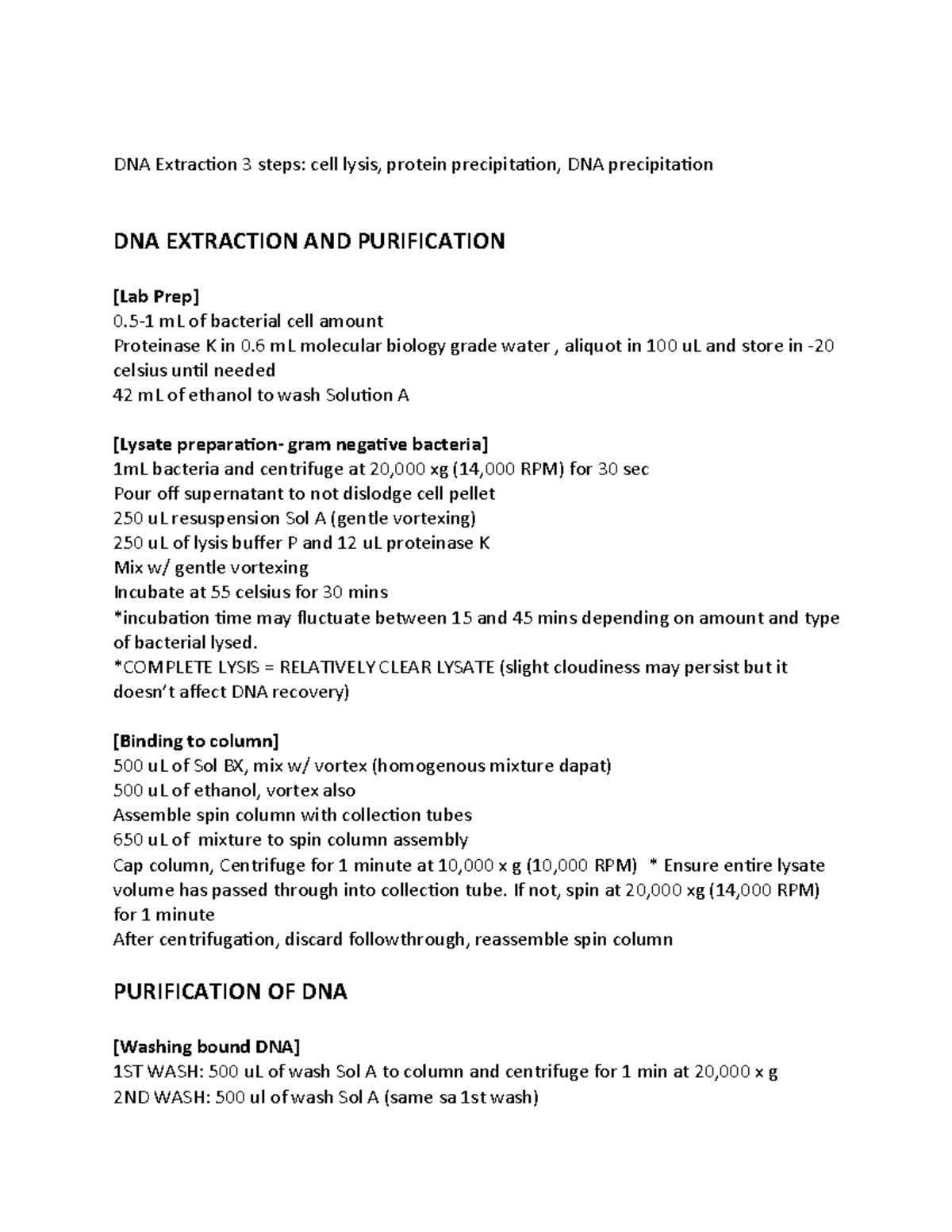 DNA Extraction and Purification - DNA Extrac+on 3 steps: cell lysis ...