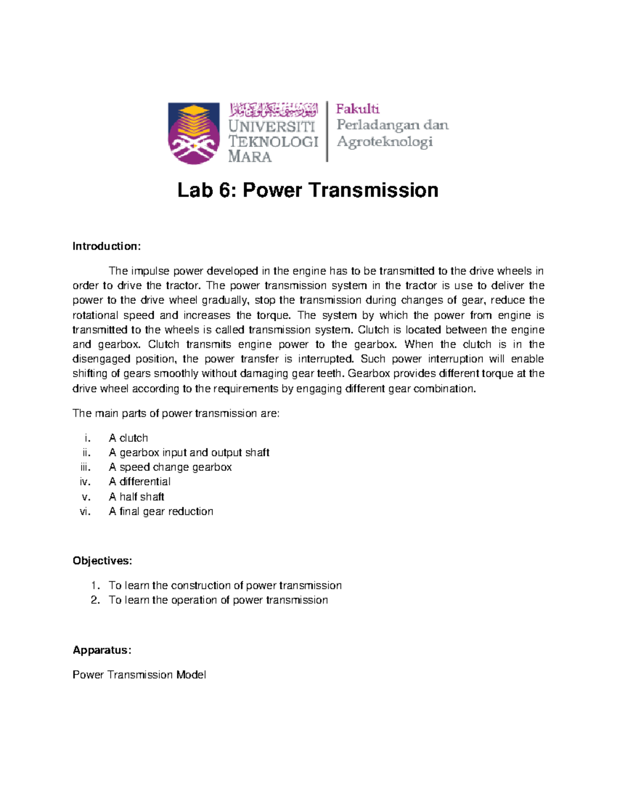 Lab 6 - Power Transmission - Lab 6 : Power Transmission Introduction ...