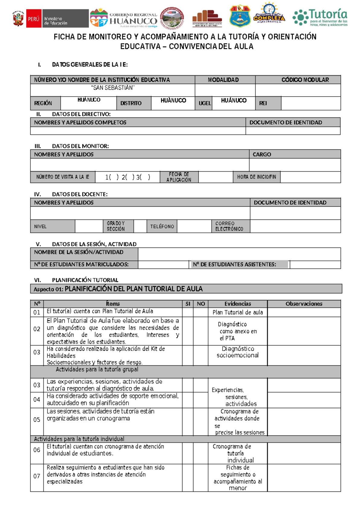 Ficha DE Monitoreo 2024 Tutoria - FICHA DE MONITOREO Y ACOMPAÑAMIENTO A LA TUTORÍA Y ORIENTACIÓN ...