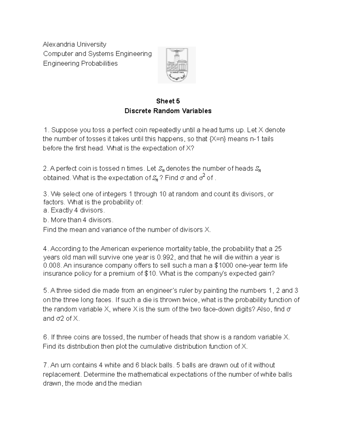 Sheet 5 - CSED - Alexandria University Computer and Systems Engineering ...