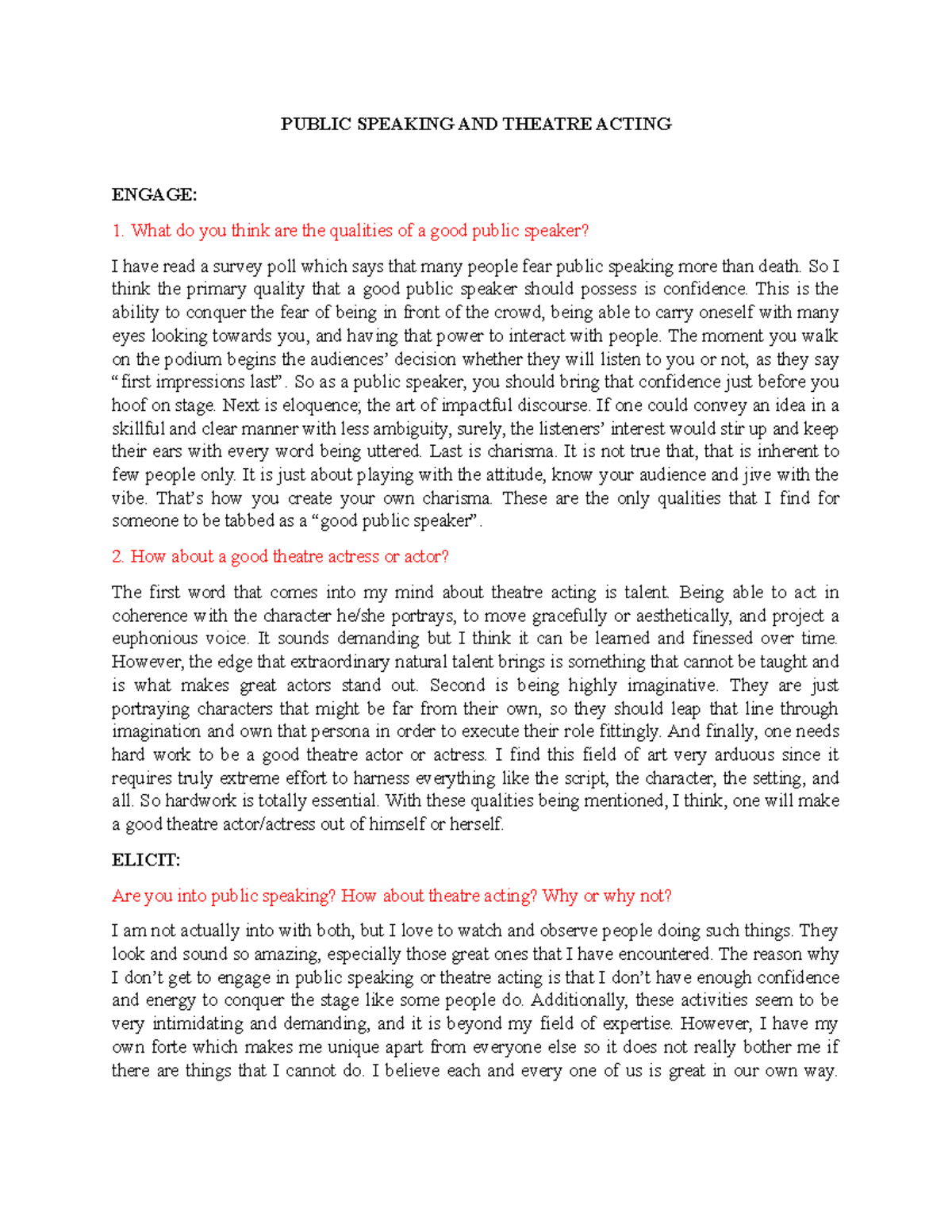 Public Speaking AND Theatre Acting - PUBLIC SPEAKING AND THEATRE ACTING ...