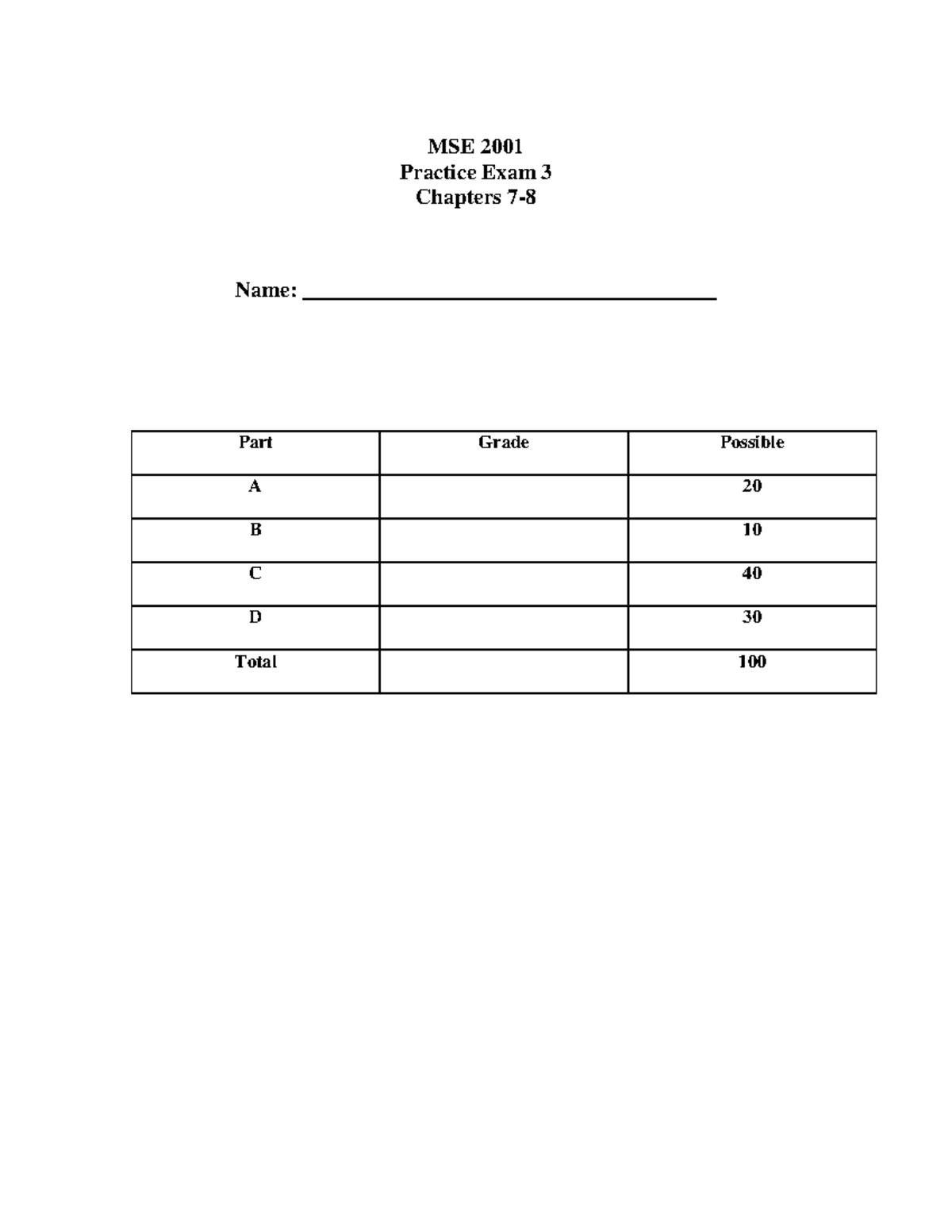 Practice Exam 3(questions only) - Name ...