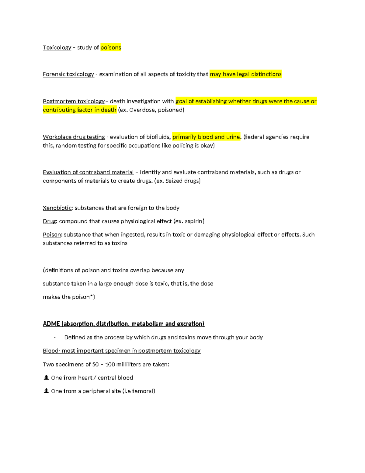 Toxicology - Notes - Toxicology – study of poisons Forensic toxicology ...
