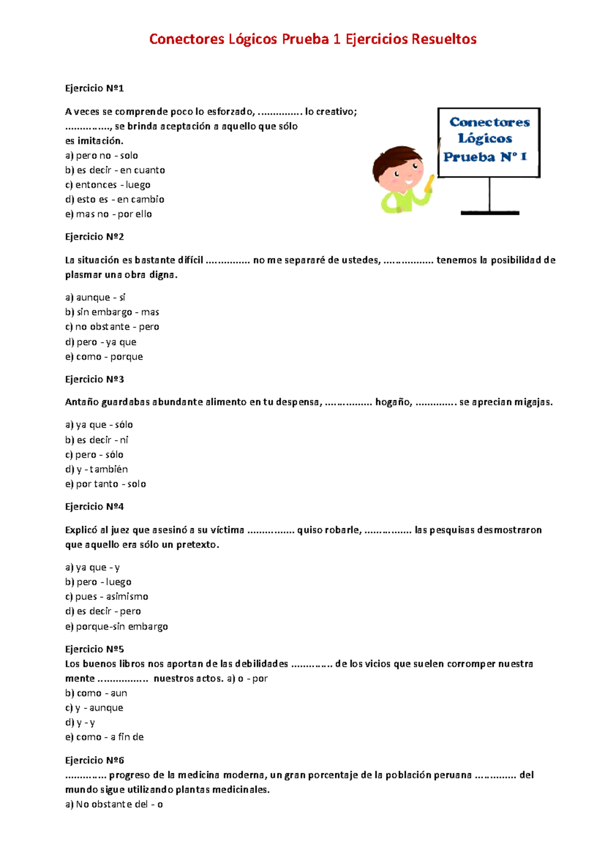 Conectores Lógicos -Ejercicios 2 - Conectores Lógicos Prueba 1 Ejercicios Resueltos Ejercicio Nº ...