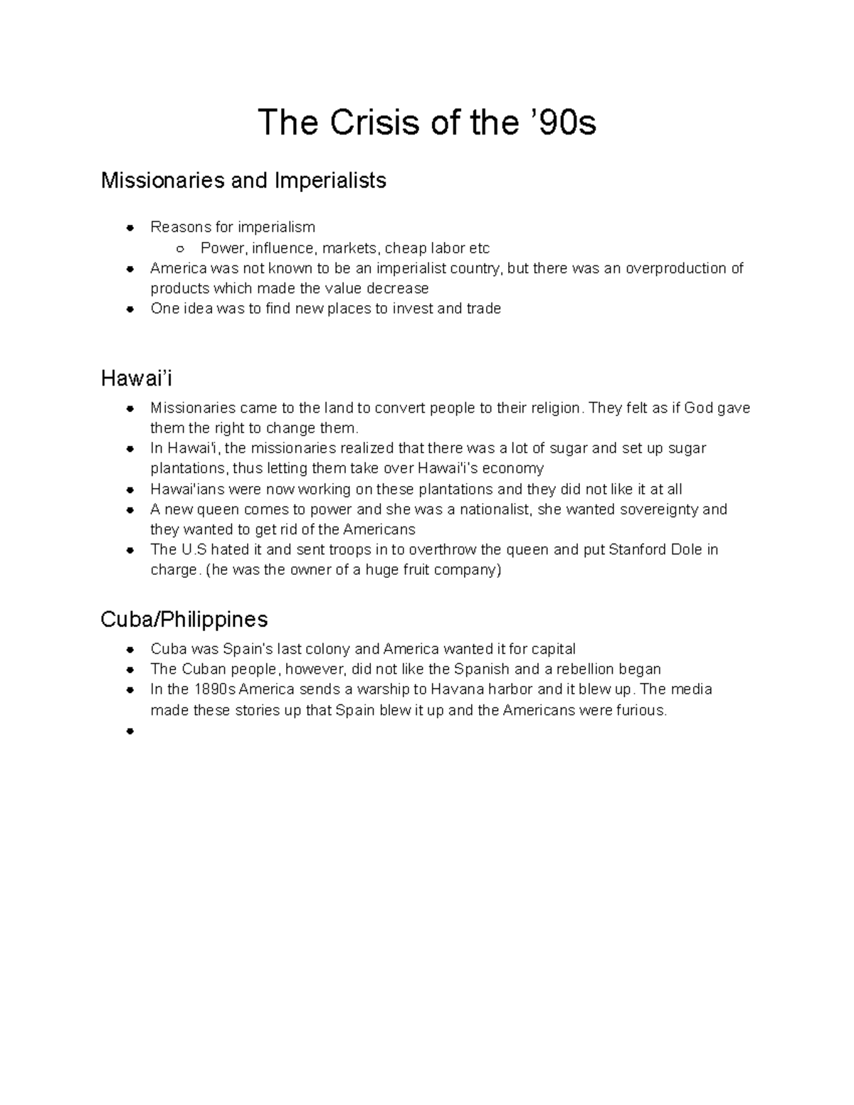 The Crisis of the ’90s - 90's notes The US since 1877 - The Crisis of ...