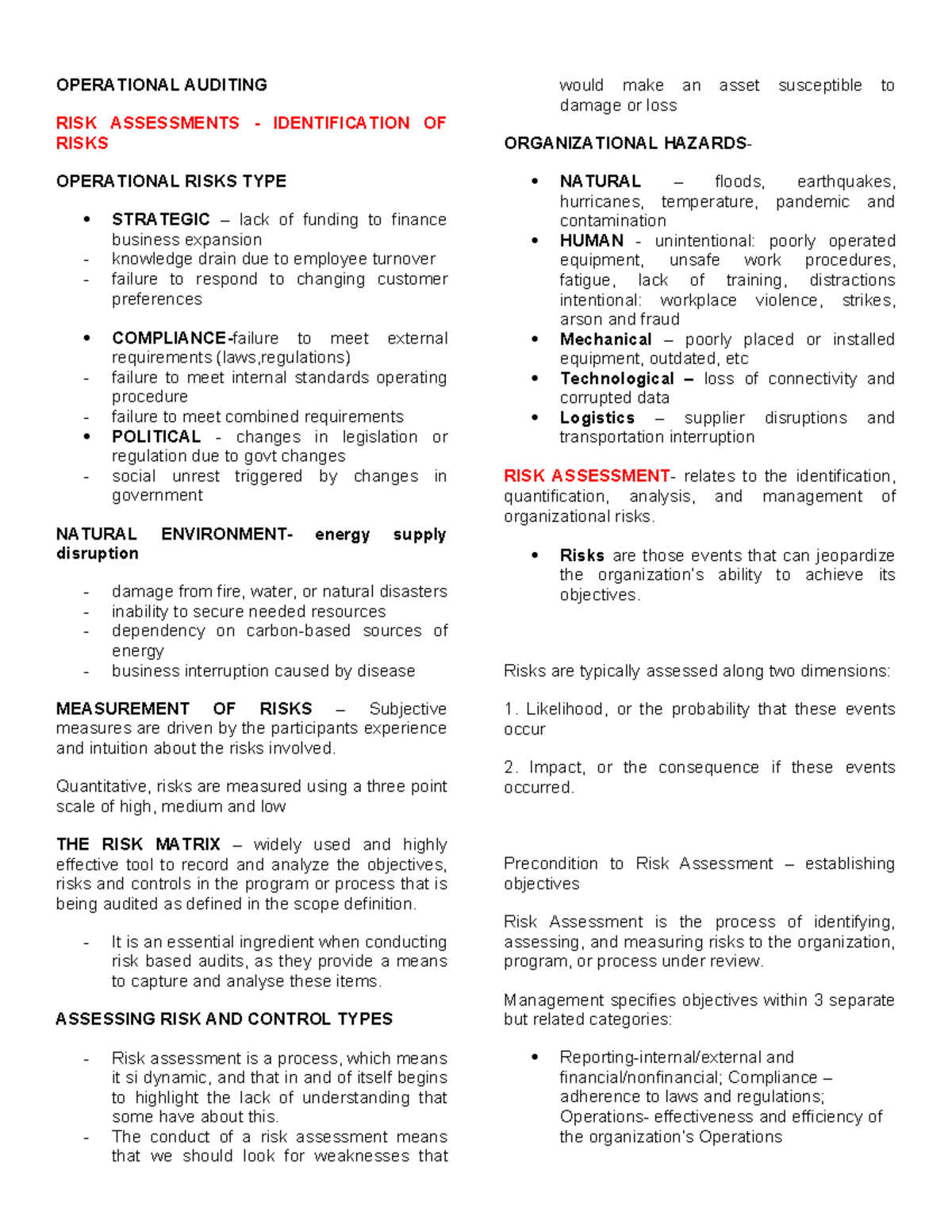 Operational- Audit- Reviewer - OPERATIONAL AUDITING RISK ASSESSMENTS ...