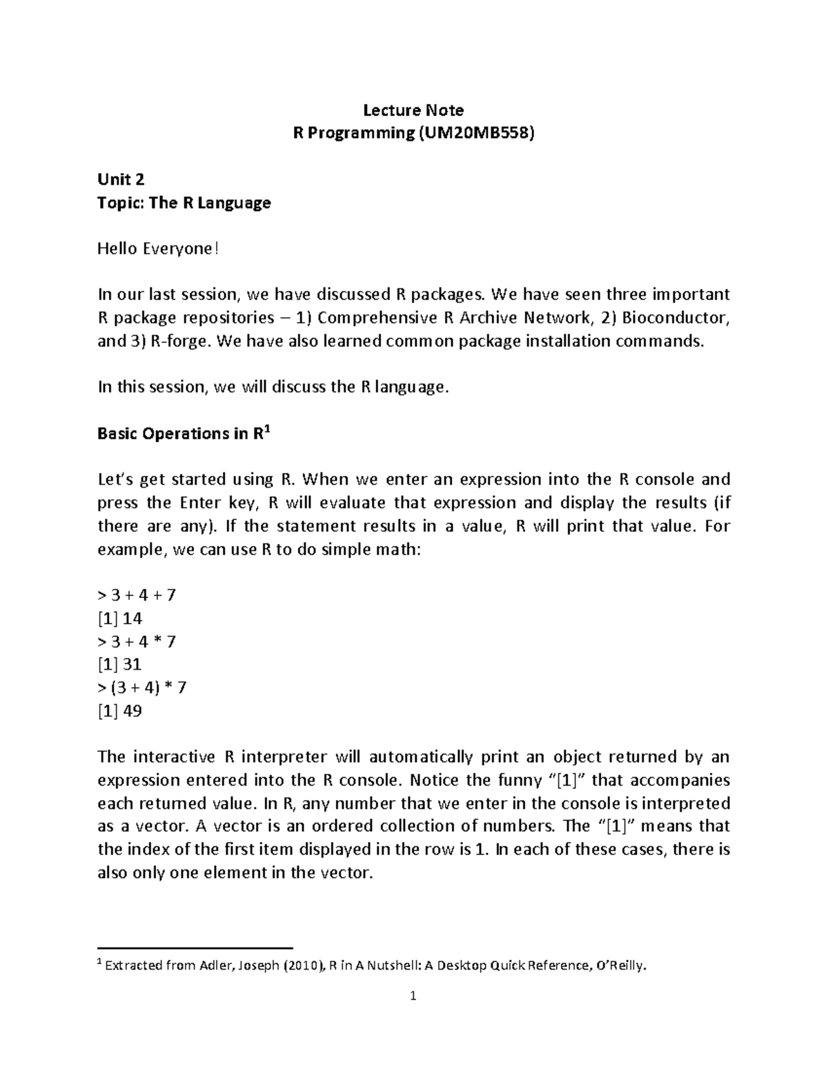R2 notes - R Programming - PESU - Studocu