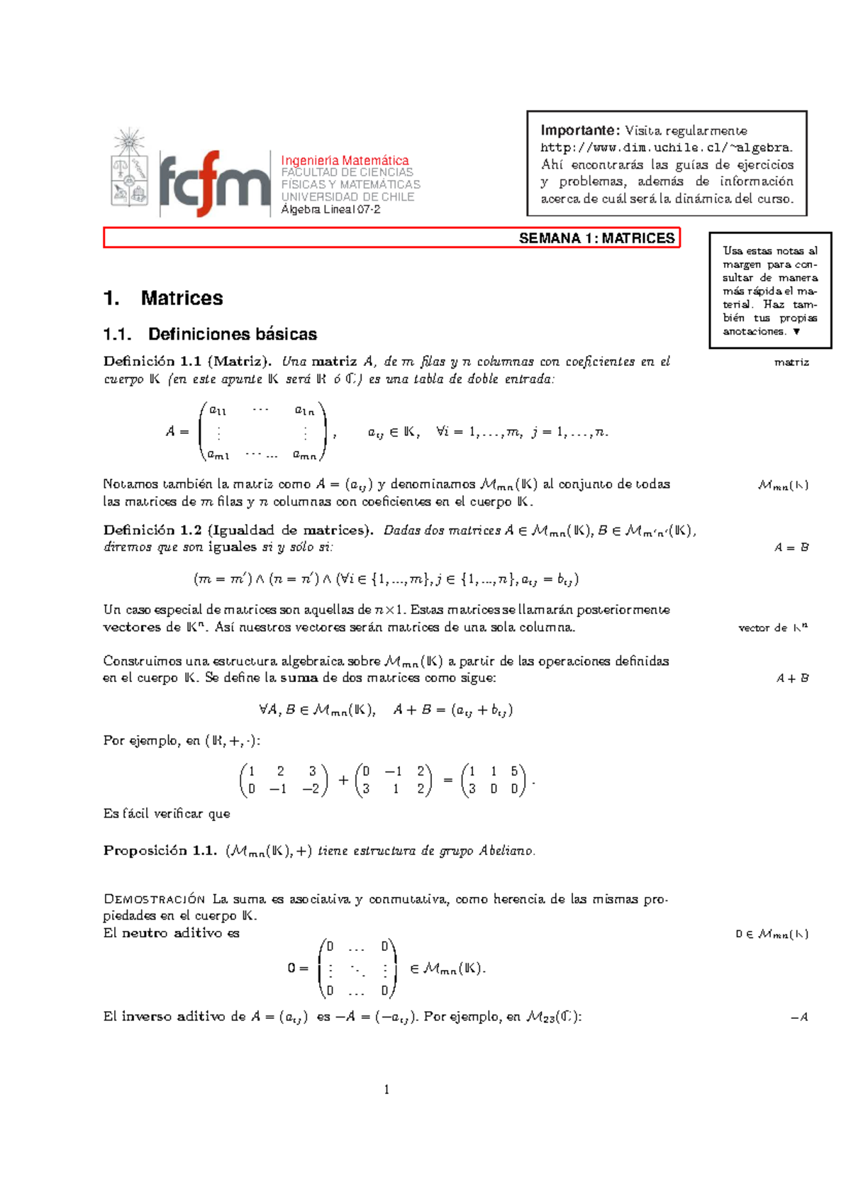 Resumen Matrices UCH - Usa estas notas al margen para con- sultar de ...