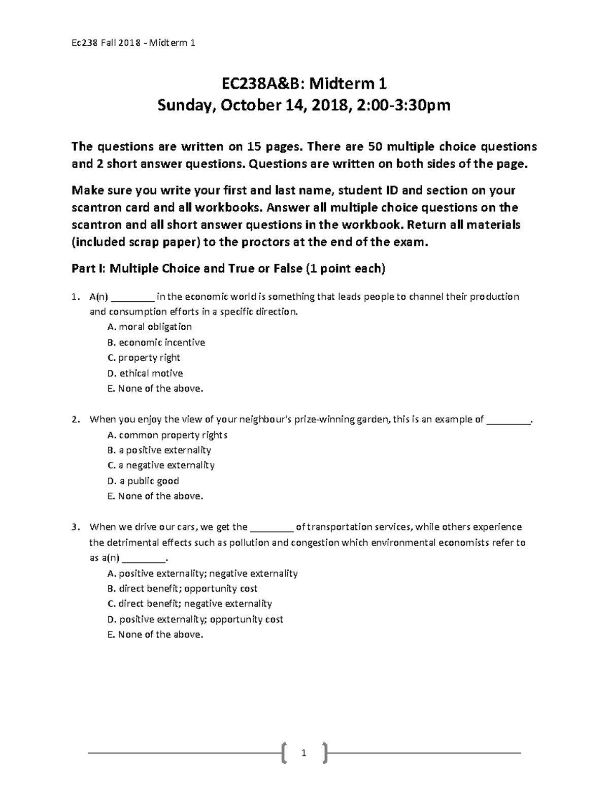 Ec238 Fall 2018 Midterm Sample - EC238A &B : M idterm 1 Sunday, October ...