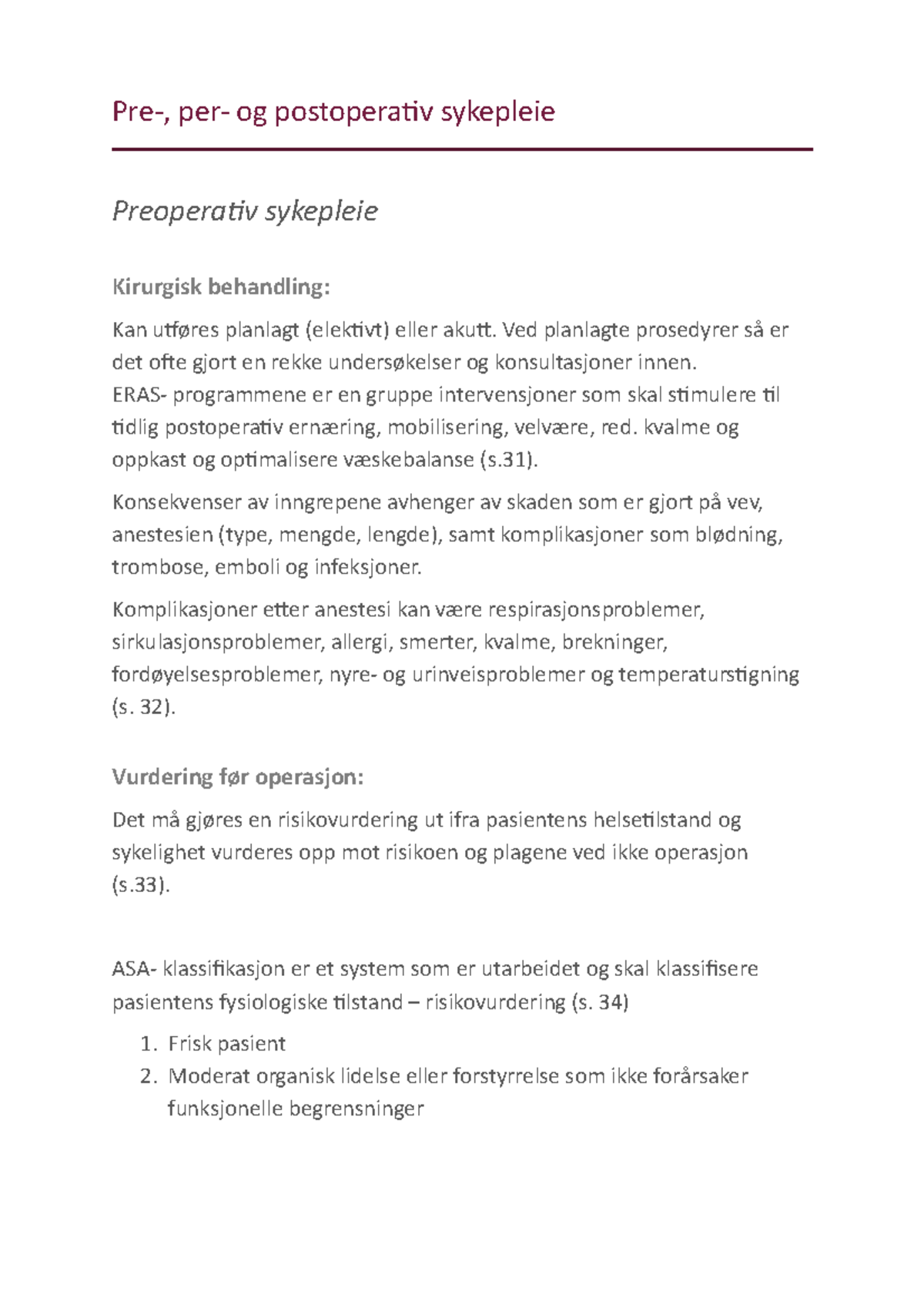 Pre-, per- og postoperativ sykepleie - Pre-, per- og postoperativ ...