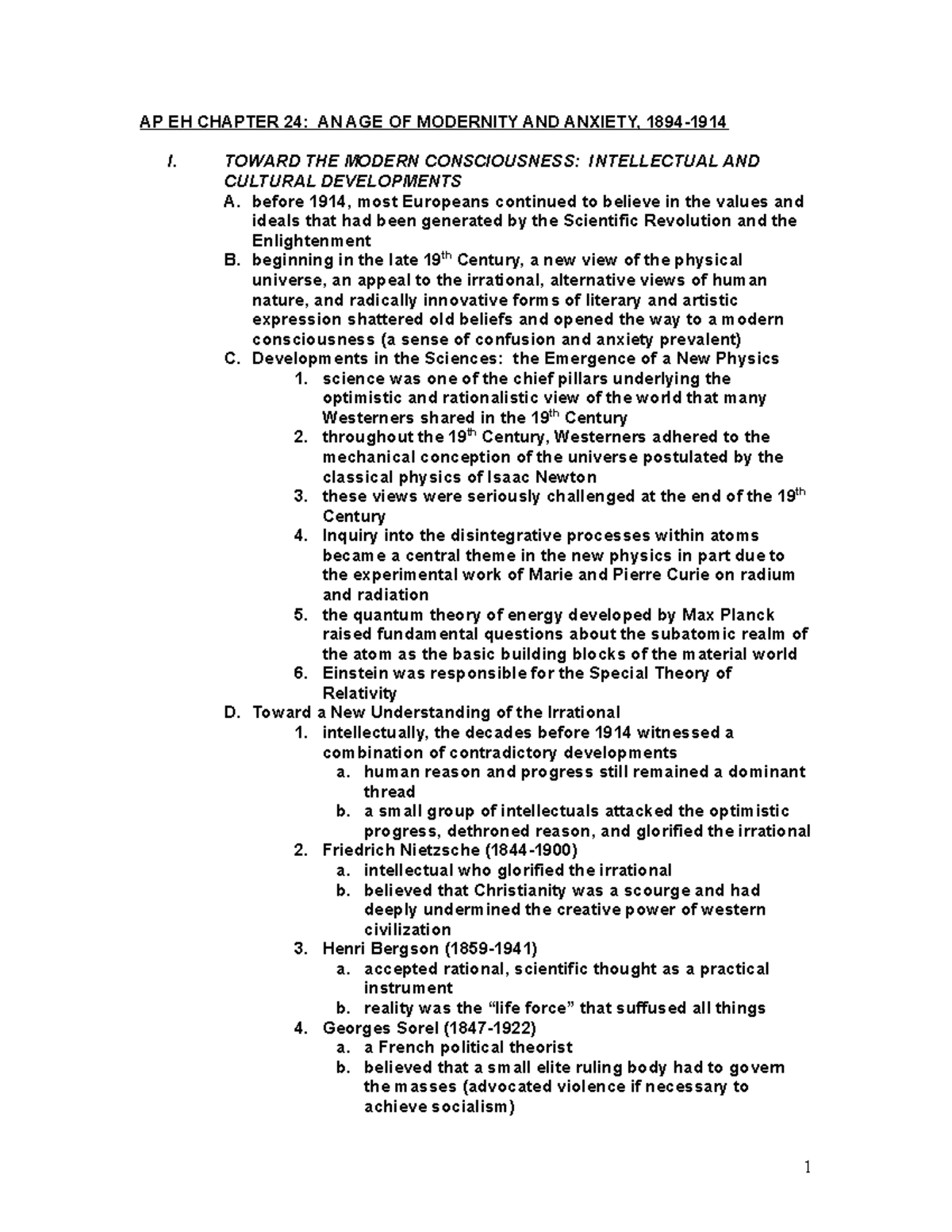 AP EH CH 24 Notes - ____ - AP EH CHAPTER 24: AN AGE OF MODERNITY AND ...