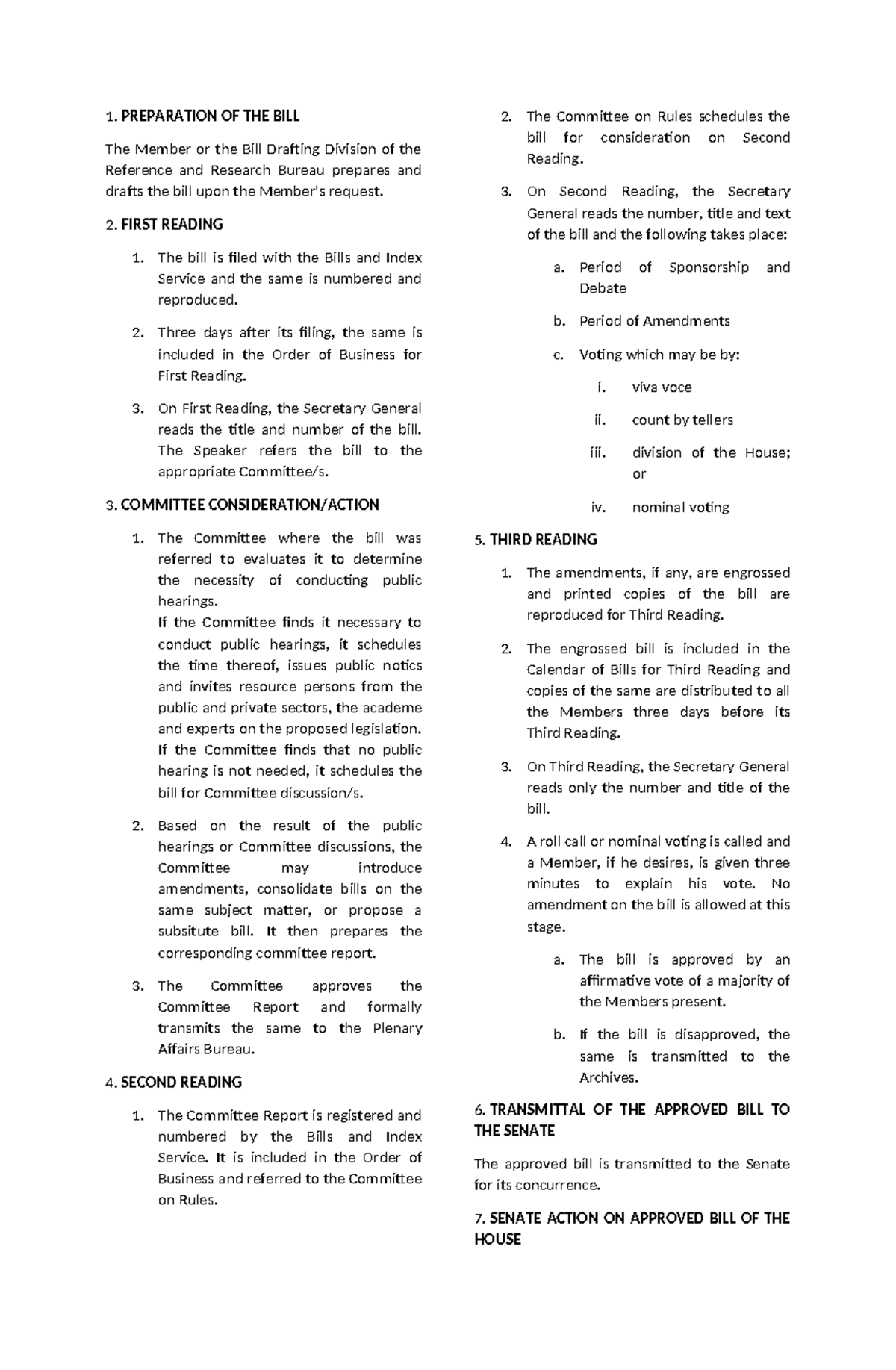 How a bill becomes a law - study guide - 1. PREPARATION OF THE BILL The ...