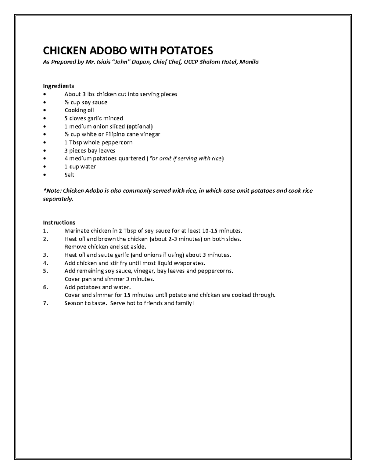 Chicken Adobo WITH Potatoes Recipe - CHICKEN ADOBO WITH POTATOES As ...