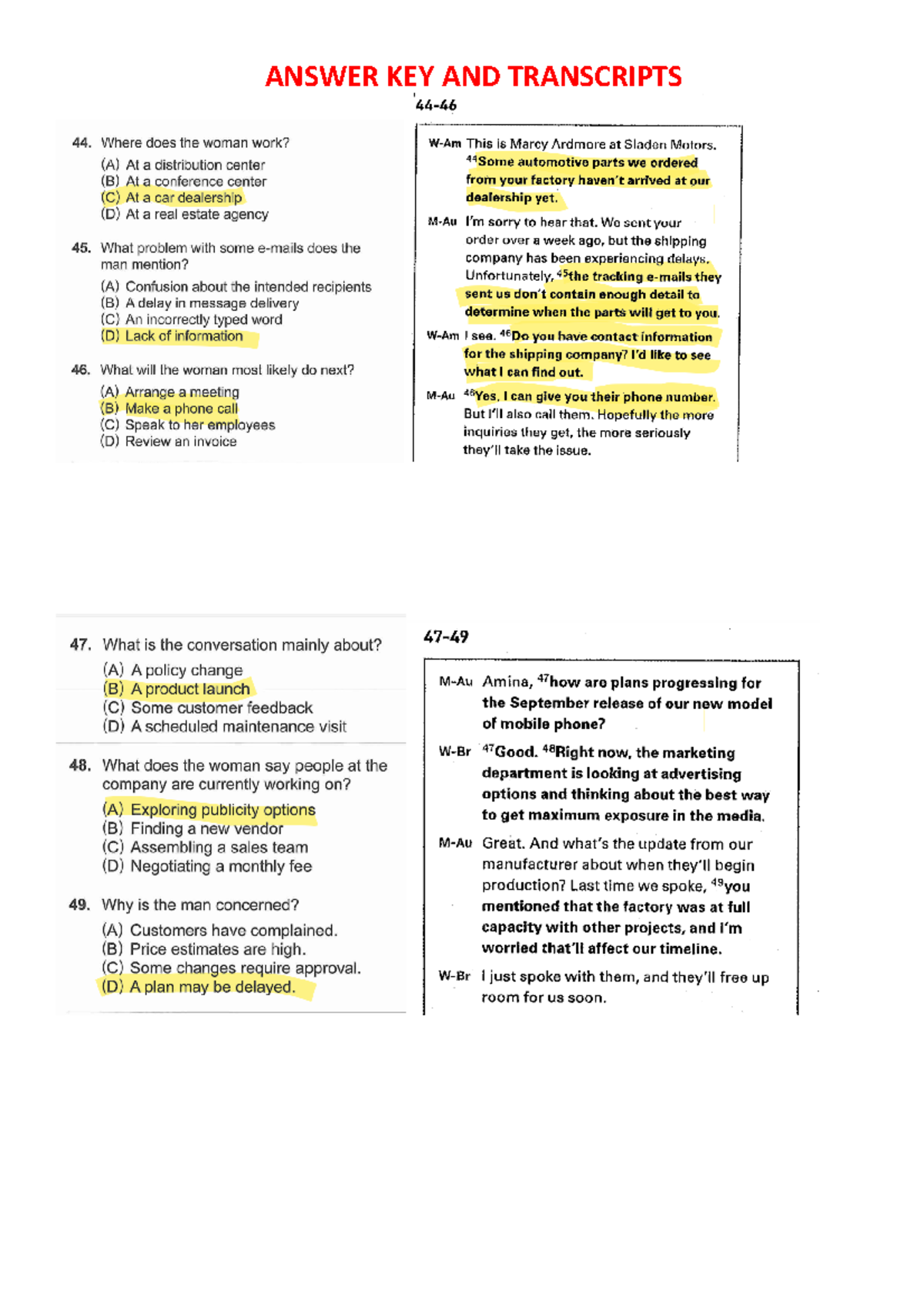 Answer KEY AND Transcripts- Practice TEST 1 - Human resources ...