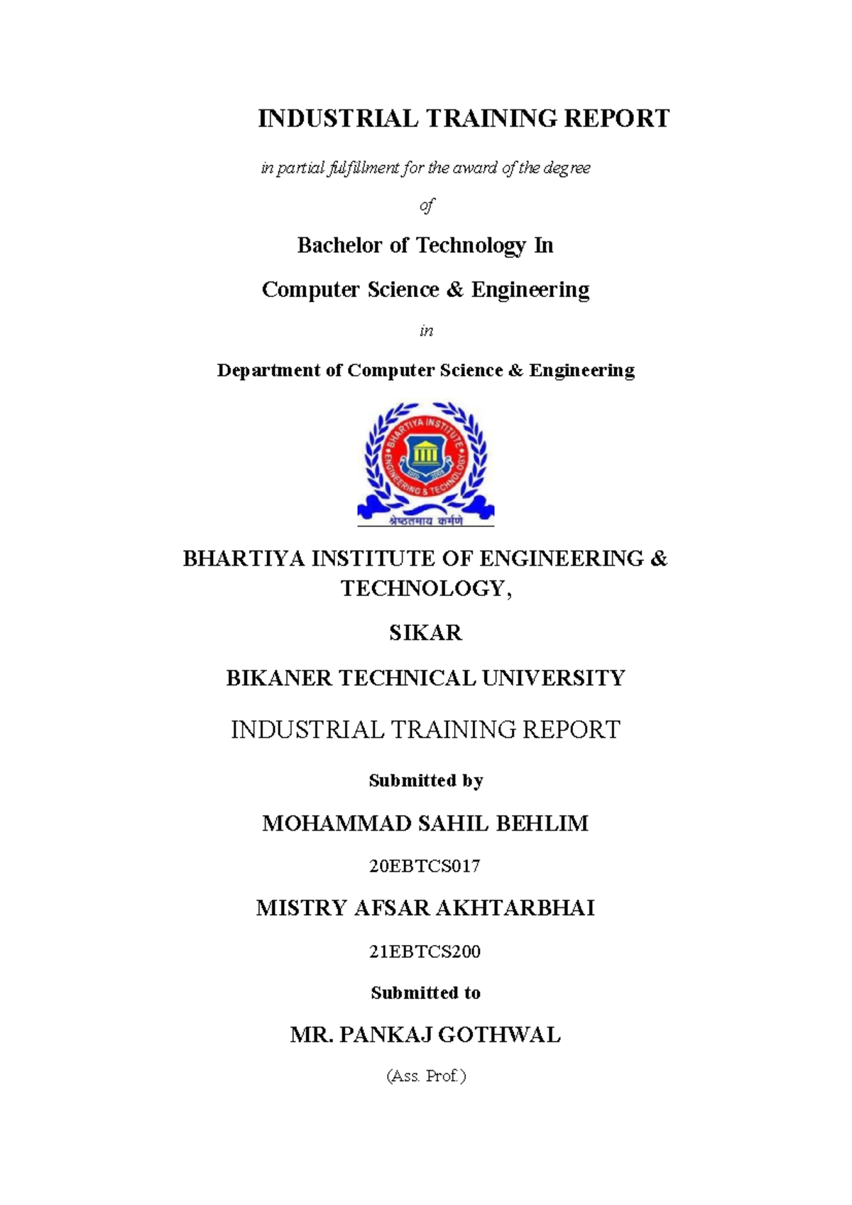 Flutter F Flutter Training Report Industrial Training Report In Partial Fulfillment For The 