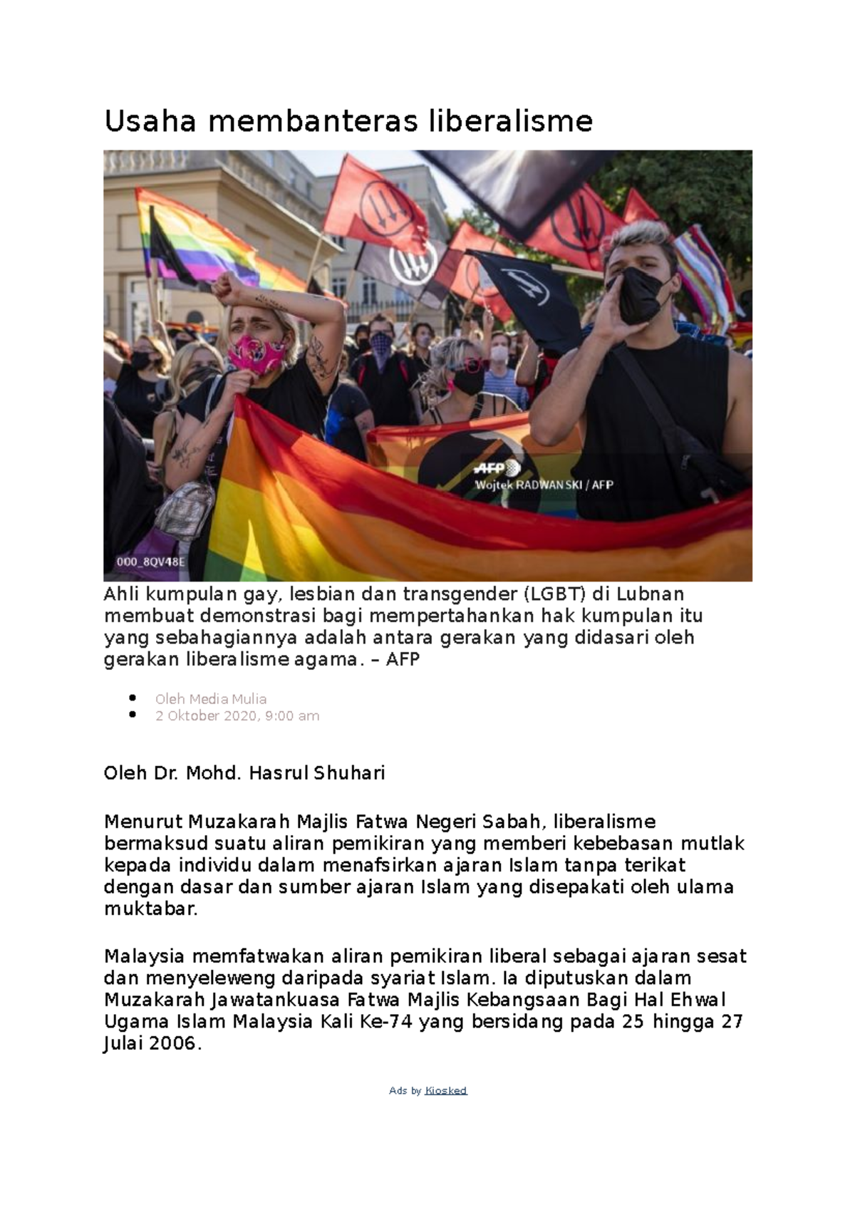 Usaha membanteras liberalisme - – AFP Oleh Media Mulia 2 Oktober 2020 ...