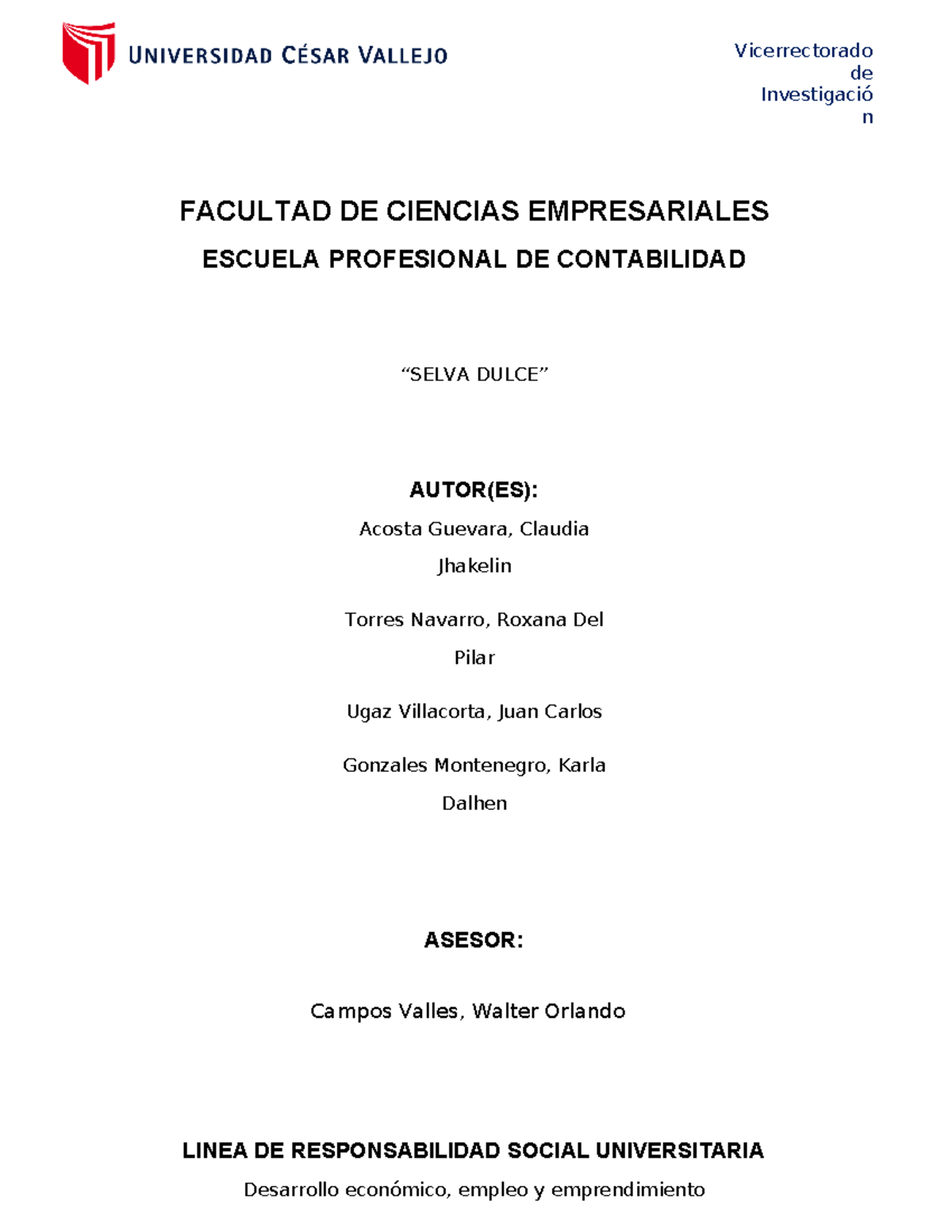 ADN+ Emprendedor+ aguaje - Vicerrectorado de Investigació n FACULTAD DE ...
