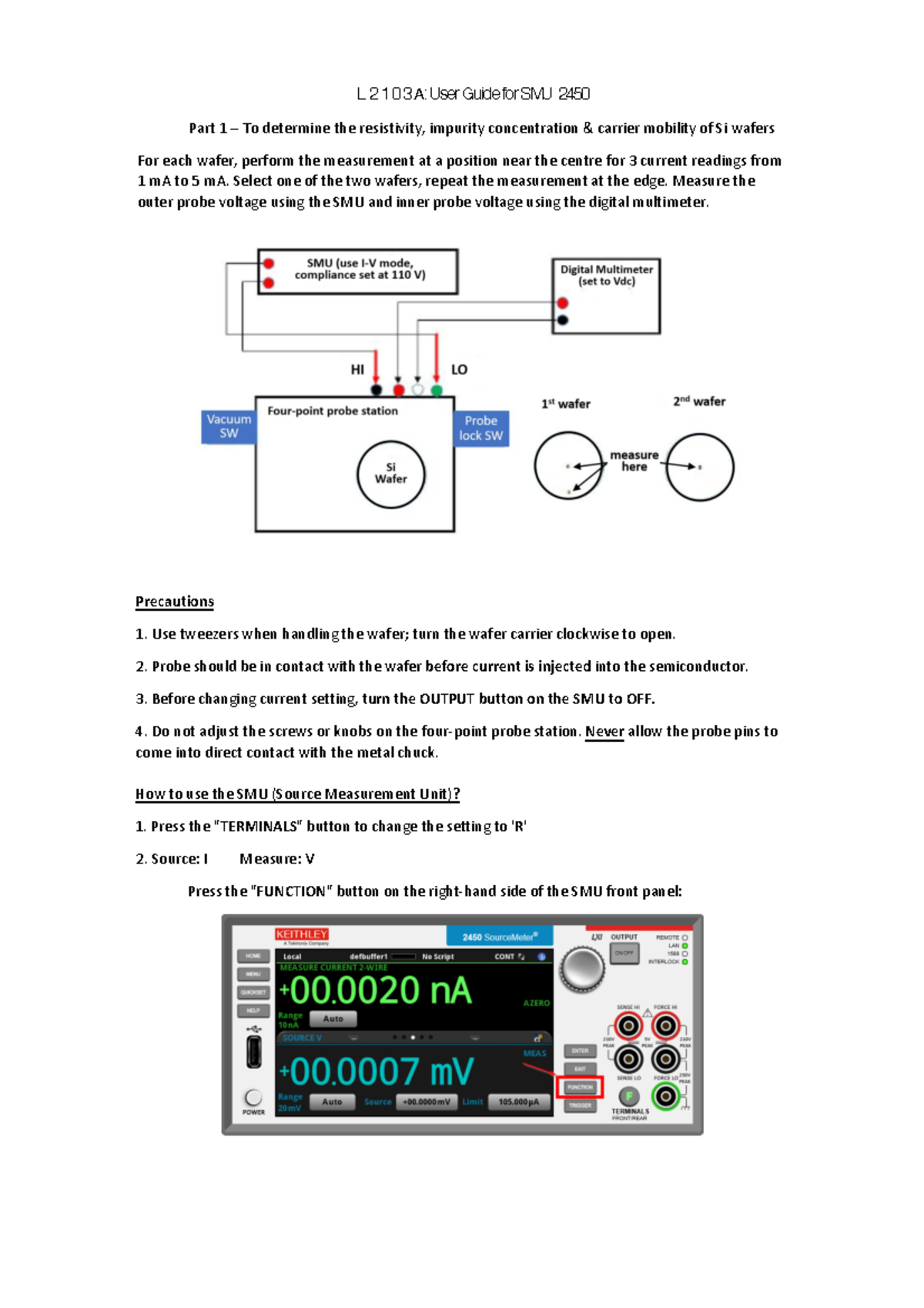 L2103A-User Guide for SMU 2450 - Part 1 – To determine the resistivity ...