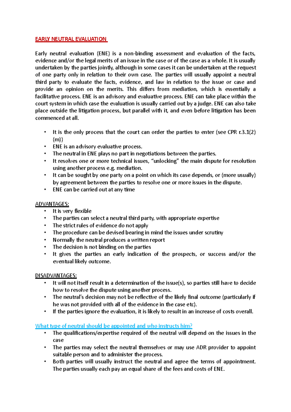 Early Neutral Evaluation - EARLY NEUTRAL EVALUATION Early neutral ...