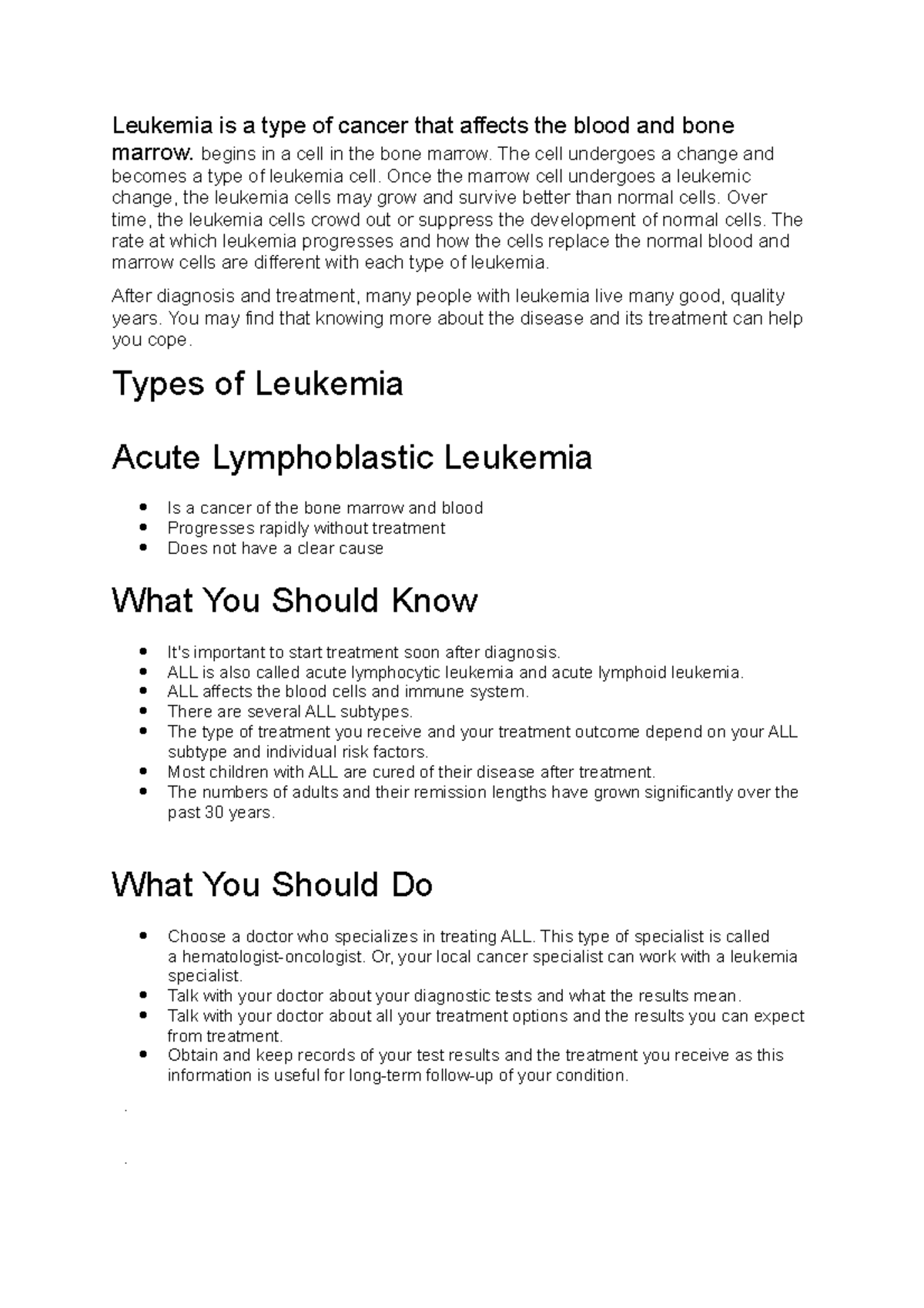 Leukemia facts - Nursing lecture notes for students. - Leukemia is a ...