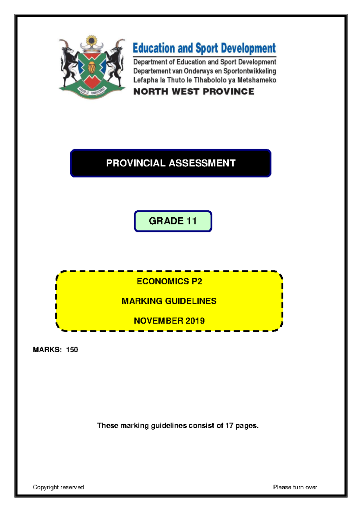 NW-NSC-GR-11- Economics-P2-ENG-MEMO-Nov-2019 - MARKS: 150 These marking ...