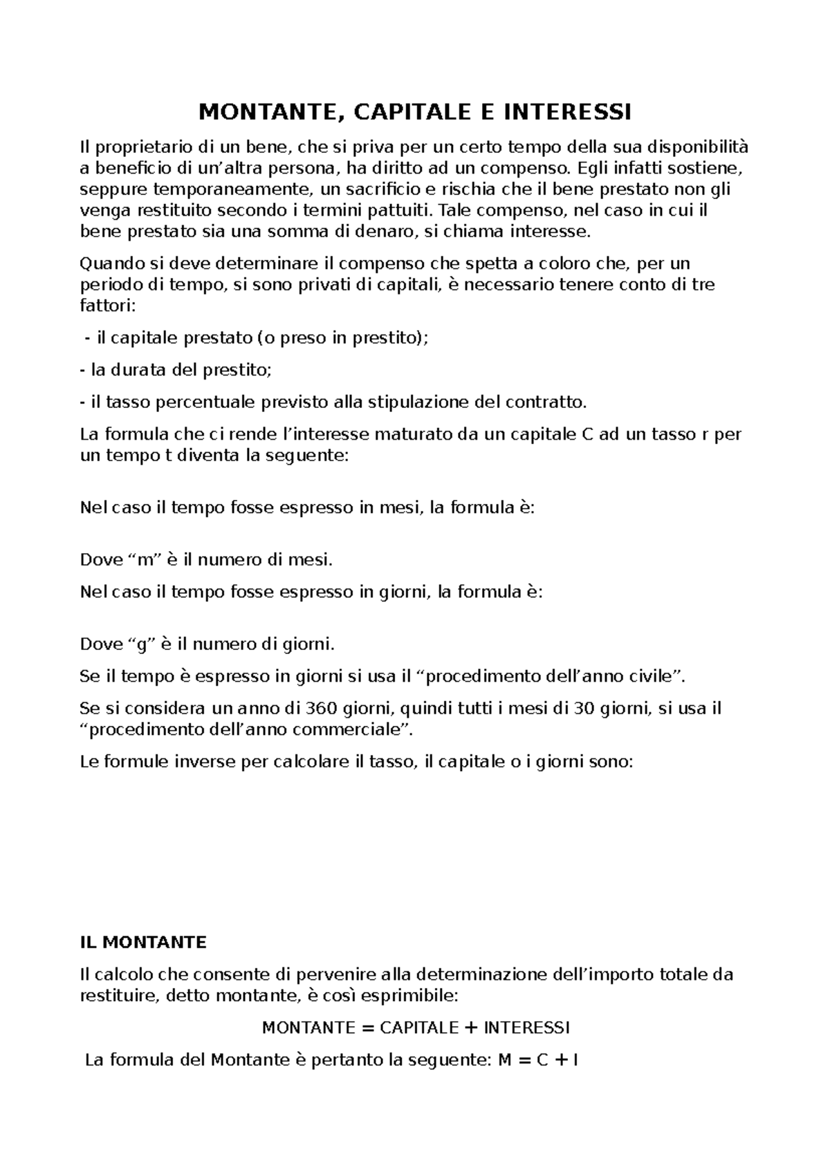 Riassunto educazione civica matematica - MONTANTE, CAPITALE E INTERESSI ...