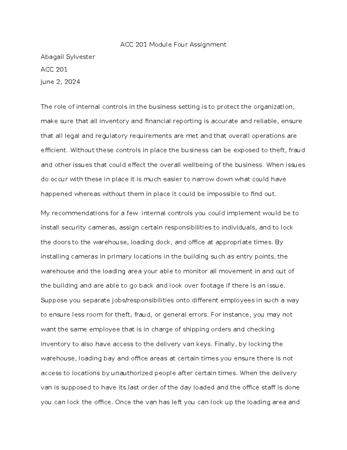 ACC 201 Module Four assignment - ACC 201 Module Four Assignment Abagail ...