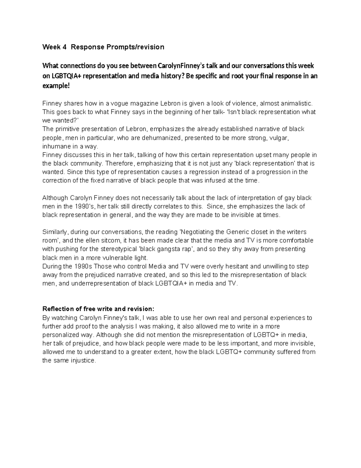 Freewrite - Week 4 Response Prompts/revision What connections do you ...