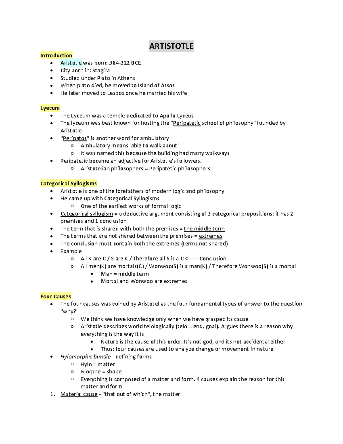 Aristotle and Stoicism - ARTISTOTLE Introduction • Aristotle was born ...