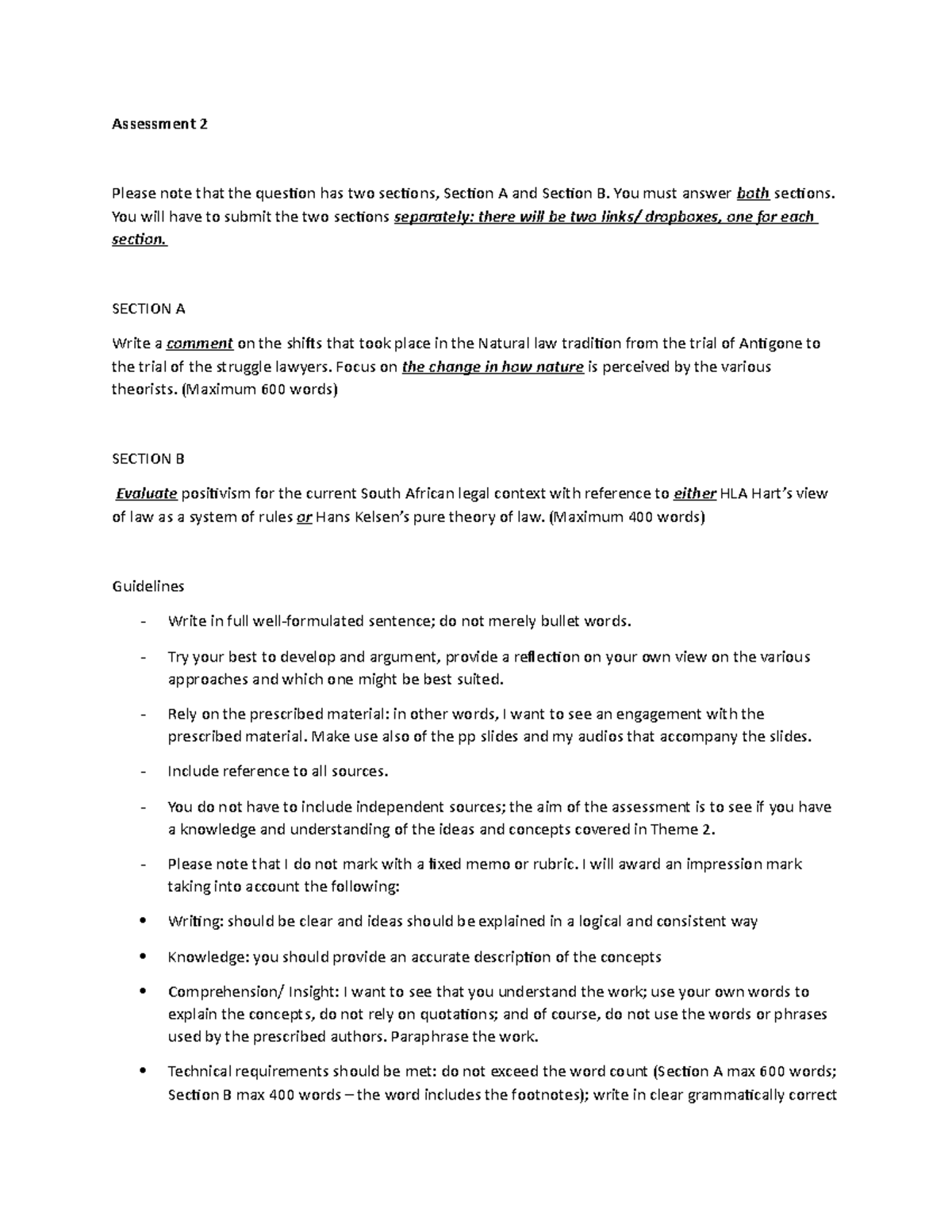Assessment 2 - You must answer both sections. You will have to submit ...
