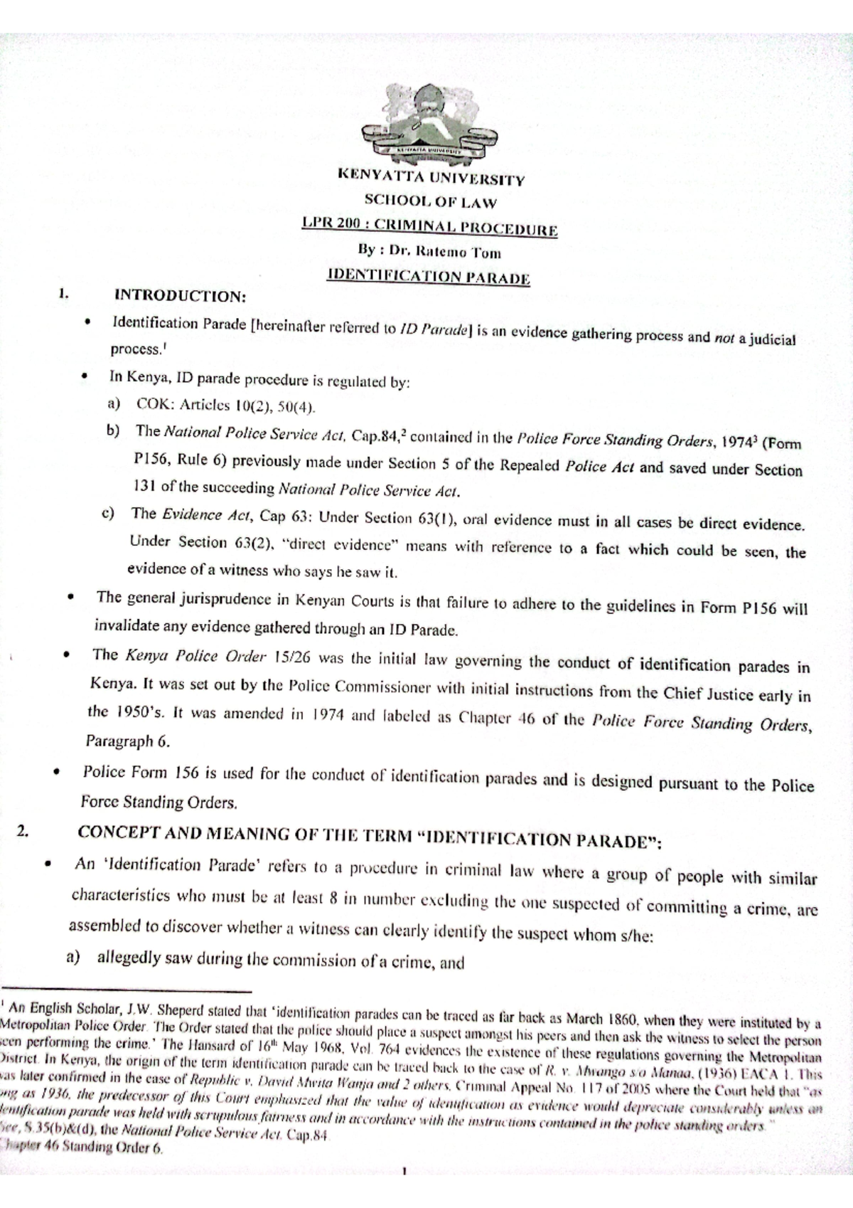 Identification Parade - criminal law II - Studocu