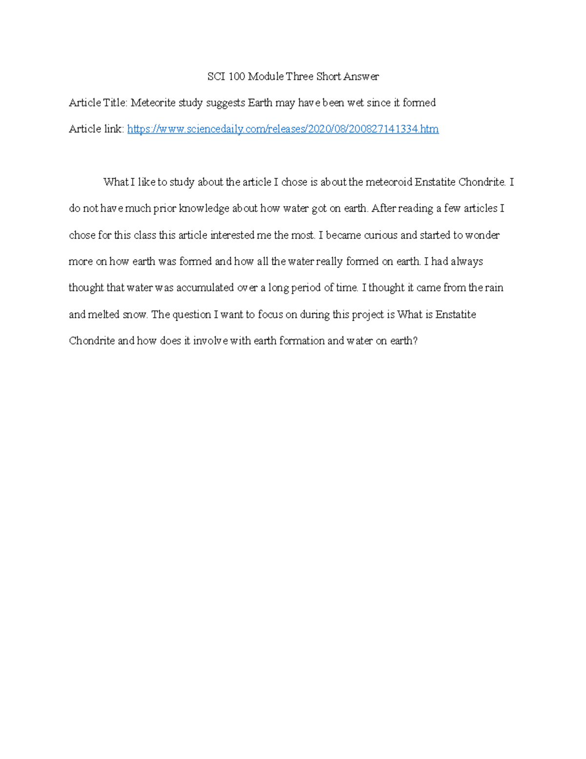 SCI 100 Module Three Short Answer - SCI 100 Module Three Short Answer ...