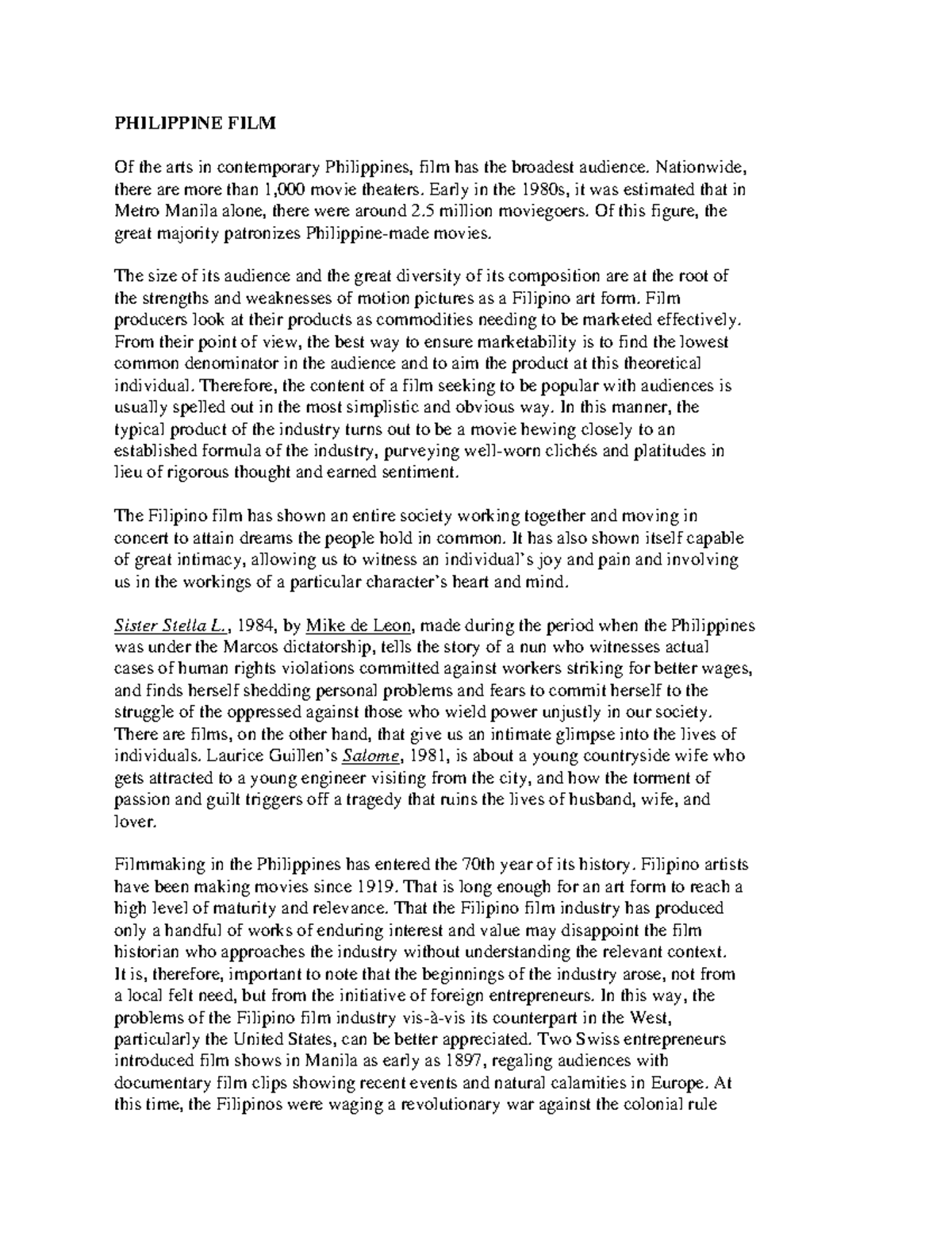 Arts in contemporary - About Philippine Film - PHILIPPINE FILM Of the ...