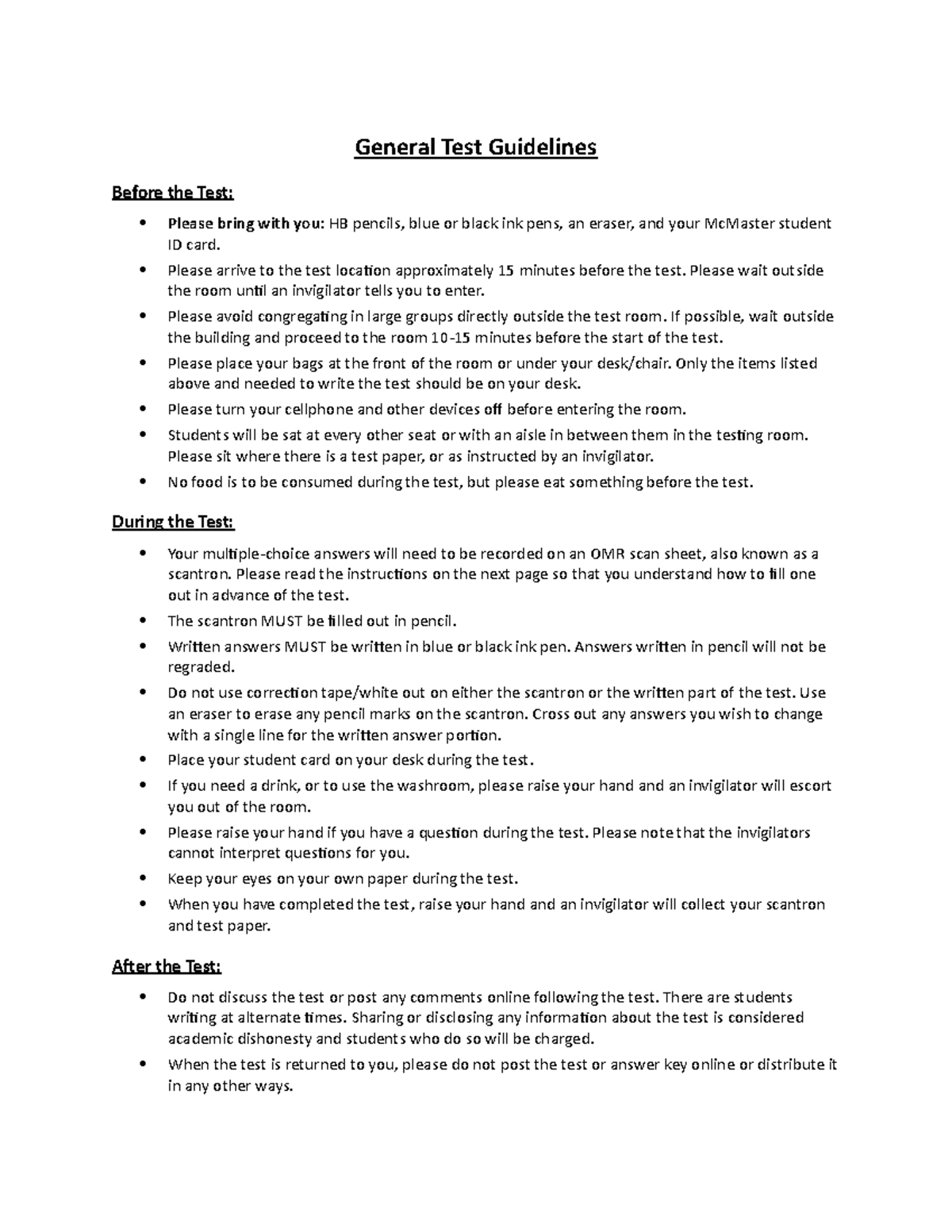 2A03 TEST Guidelines W2023 - General Test Guidelines Before the Test ...