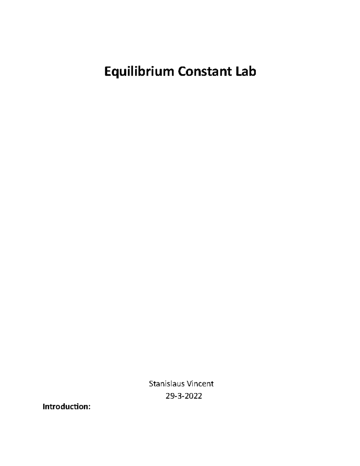 KC Lab - Lab - Equilibrium Constant Lab Stanislaus Vincent 29-3 ...