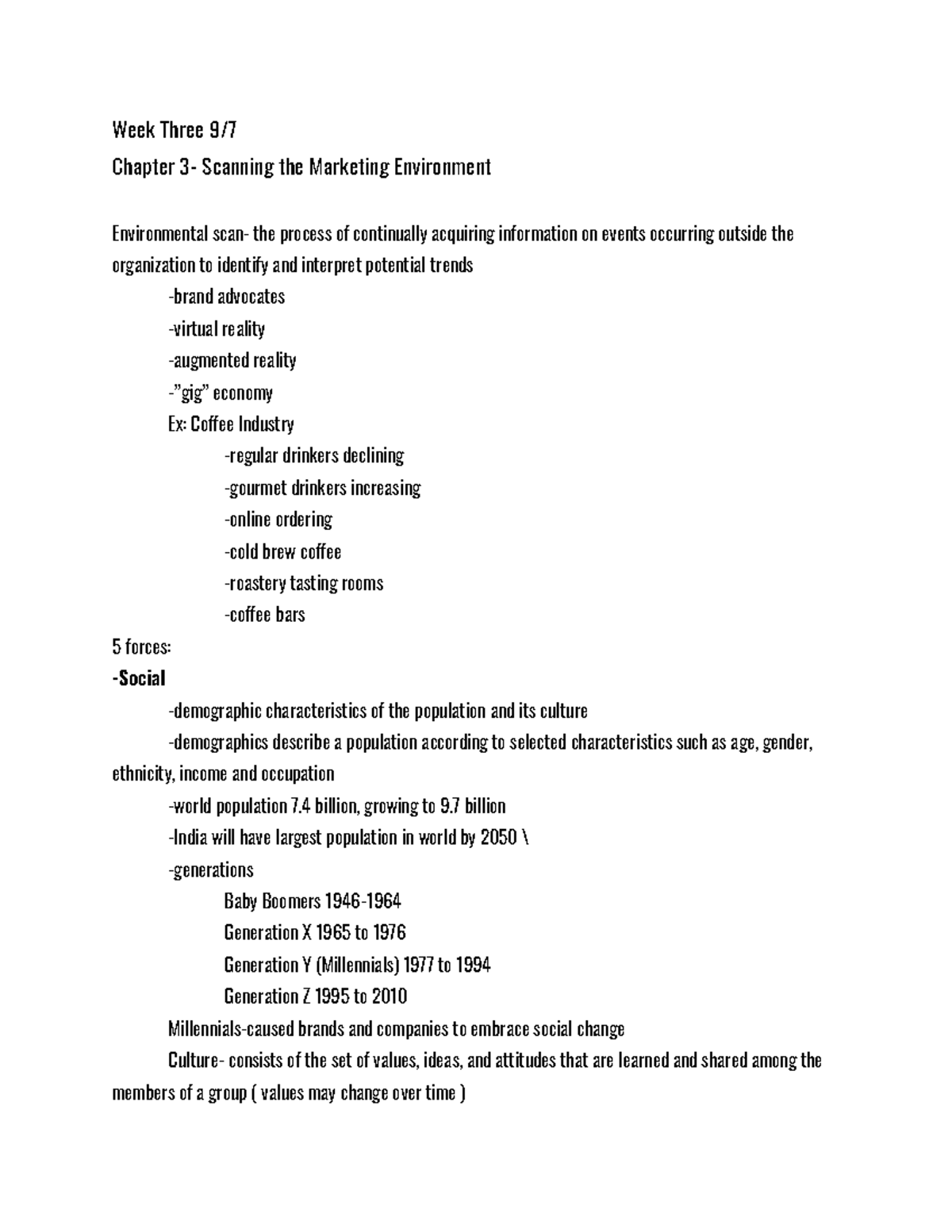 Week 3 Notes- Intro to Marketing - Week Three 9/ Chapter 3- Scanning ...