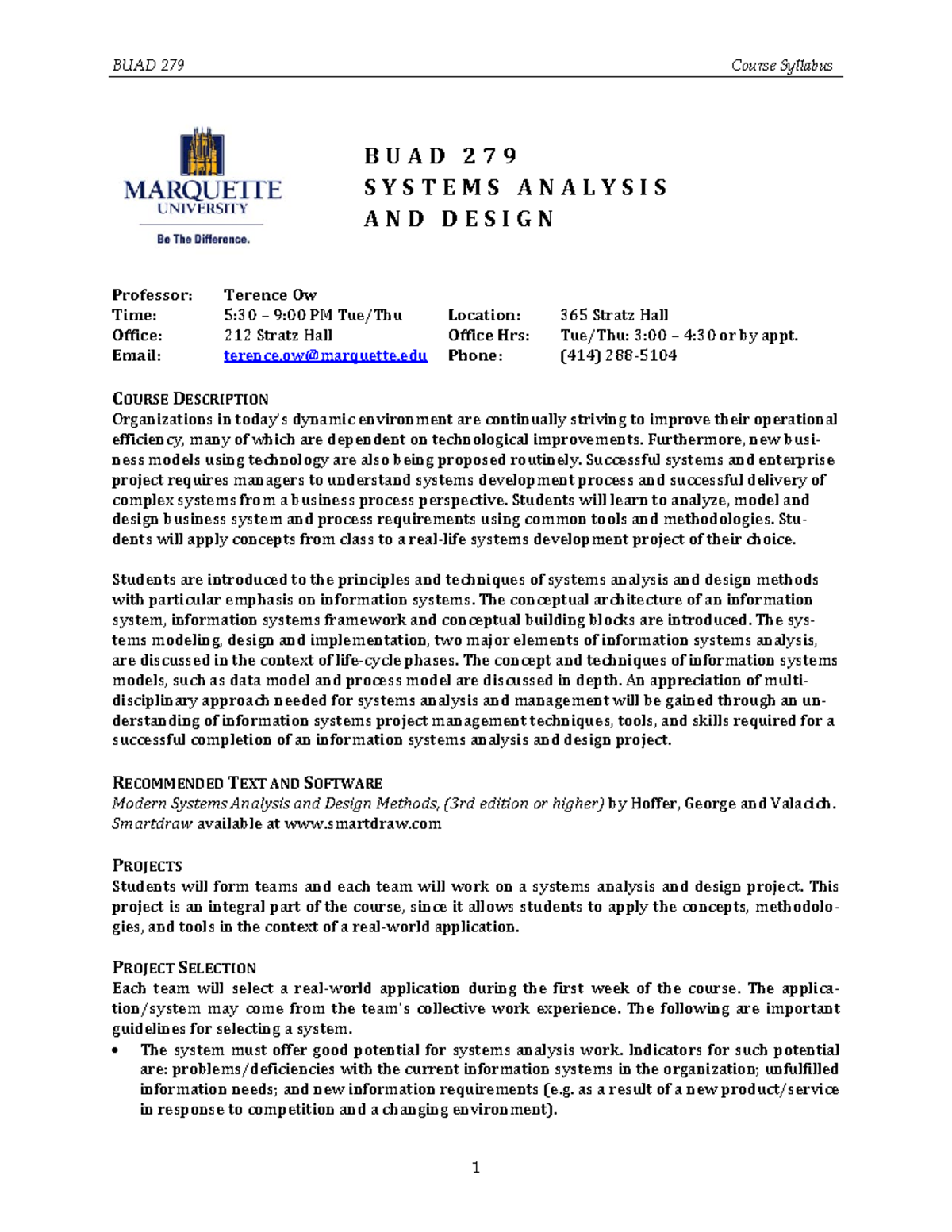 Sad - information systems - B U A D 2 7 9 S Y S T E M S A N A L Y S I S ...