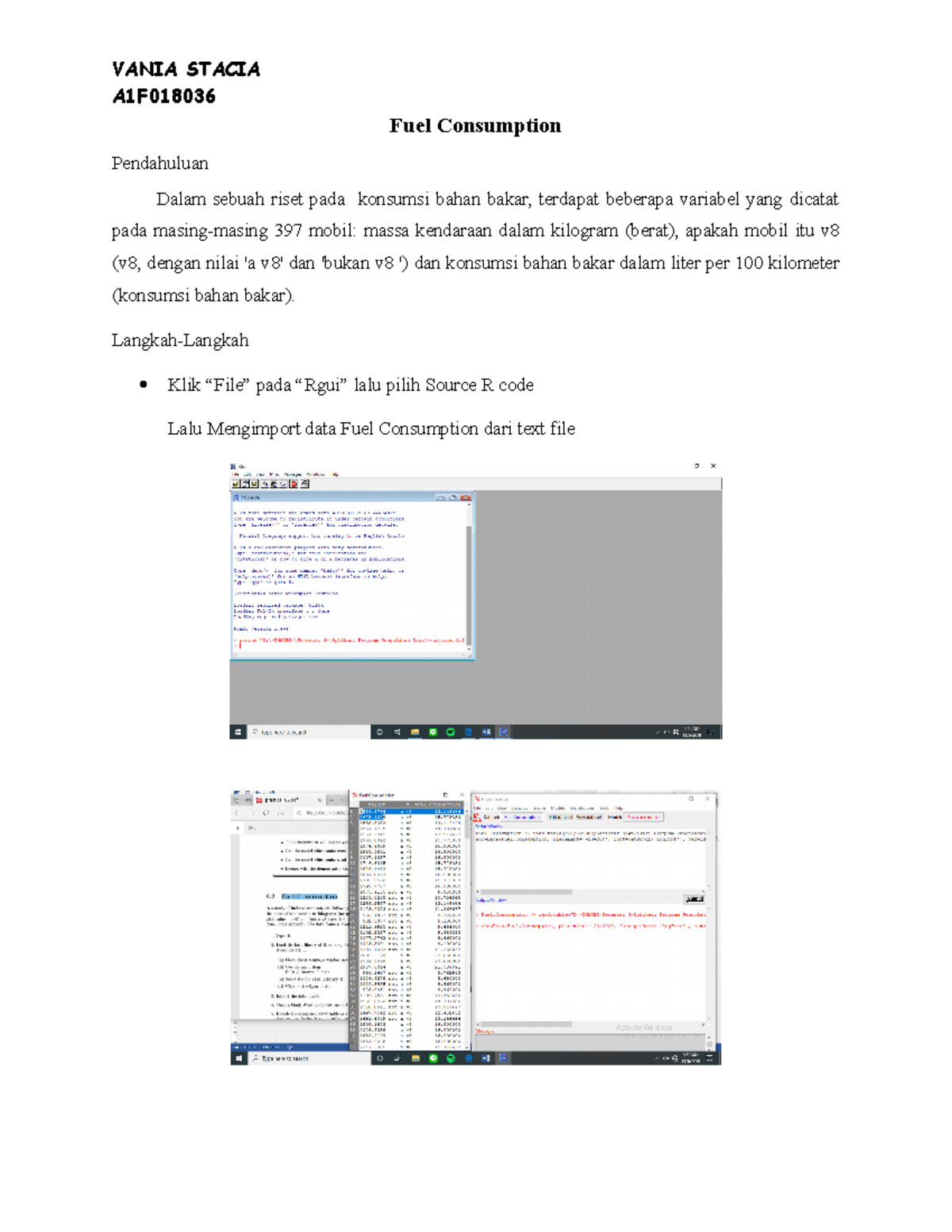 APLIKASI PROGRAM PENGOLAHAN DATA (AAPD) Practical 6.2 FUEL Consumption Revisi 1 - VANIA STACIA ...