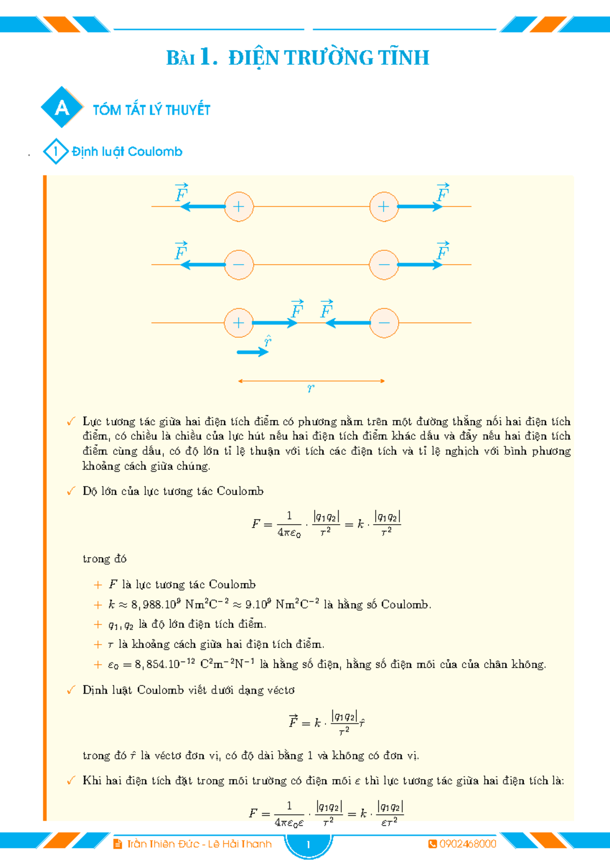 đáp án - No more - B ÀI 1. IõN TR ÕNG TûNH AA A TÓM TT L›THUYT . 1 ...
